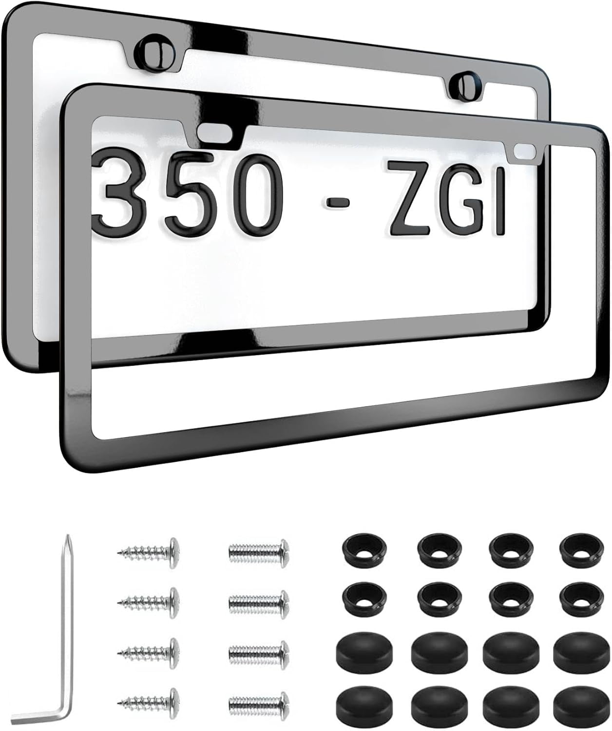 FREEAMG Gloss Black License Plate Frame - 2-Hole Sk Style, Stainless ...