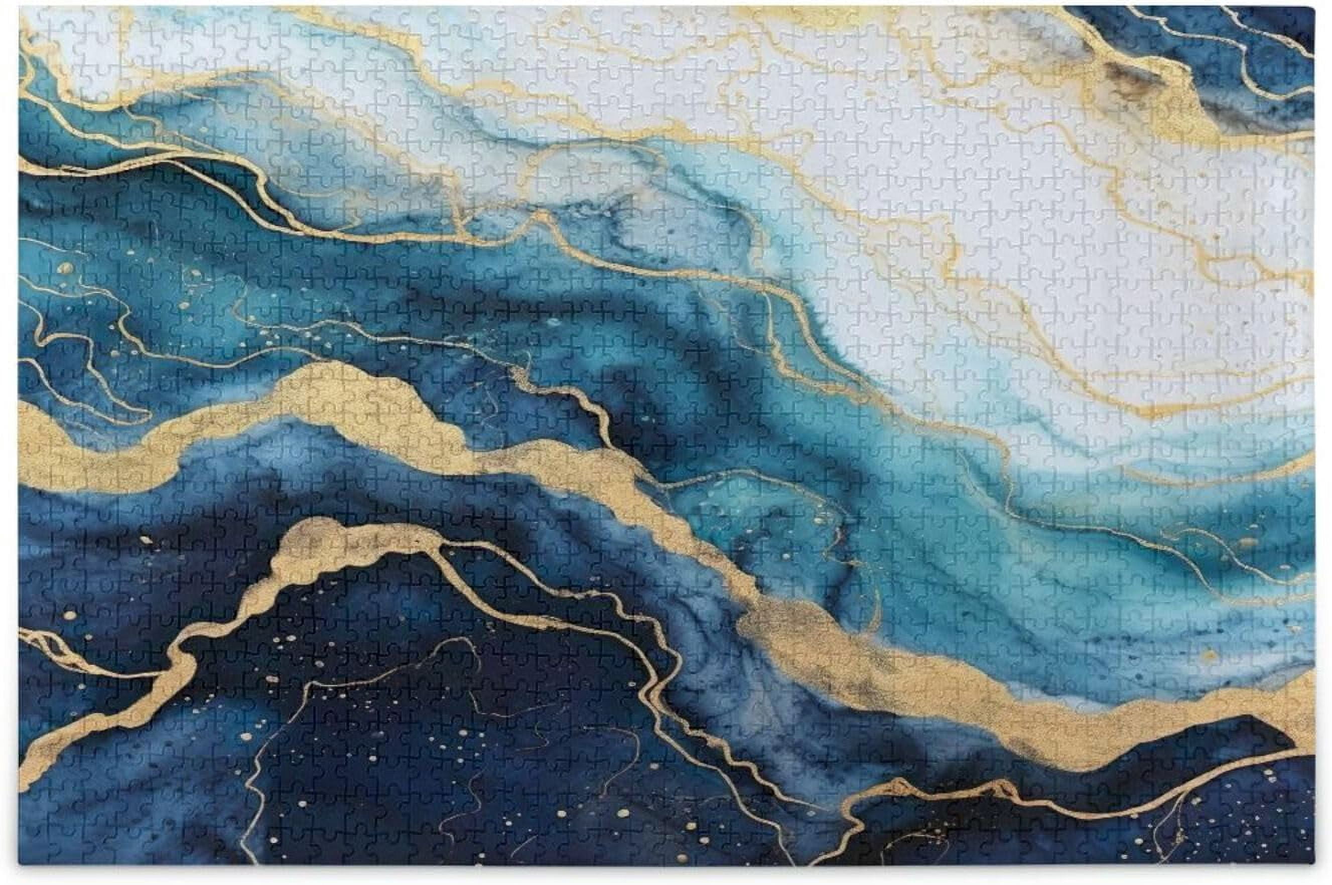 FREEAMG Gold Blue Marble 500 Piece Large Jigsaw Puzzle for Adults ...