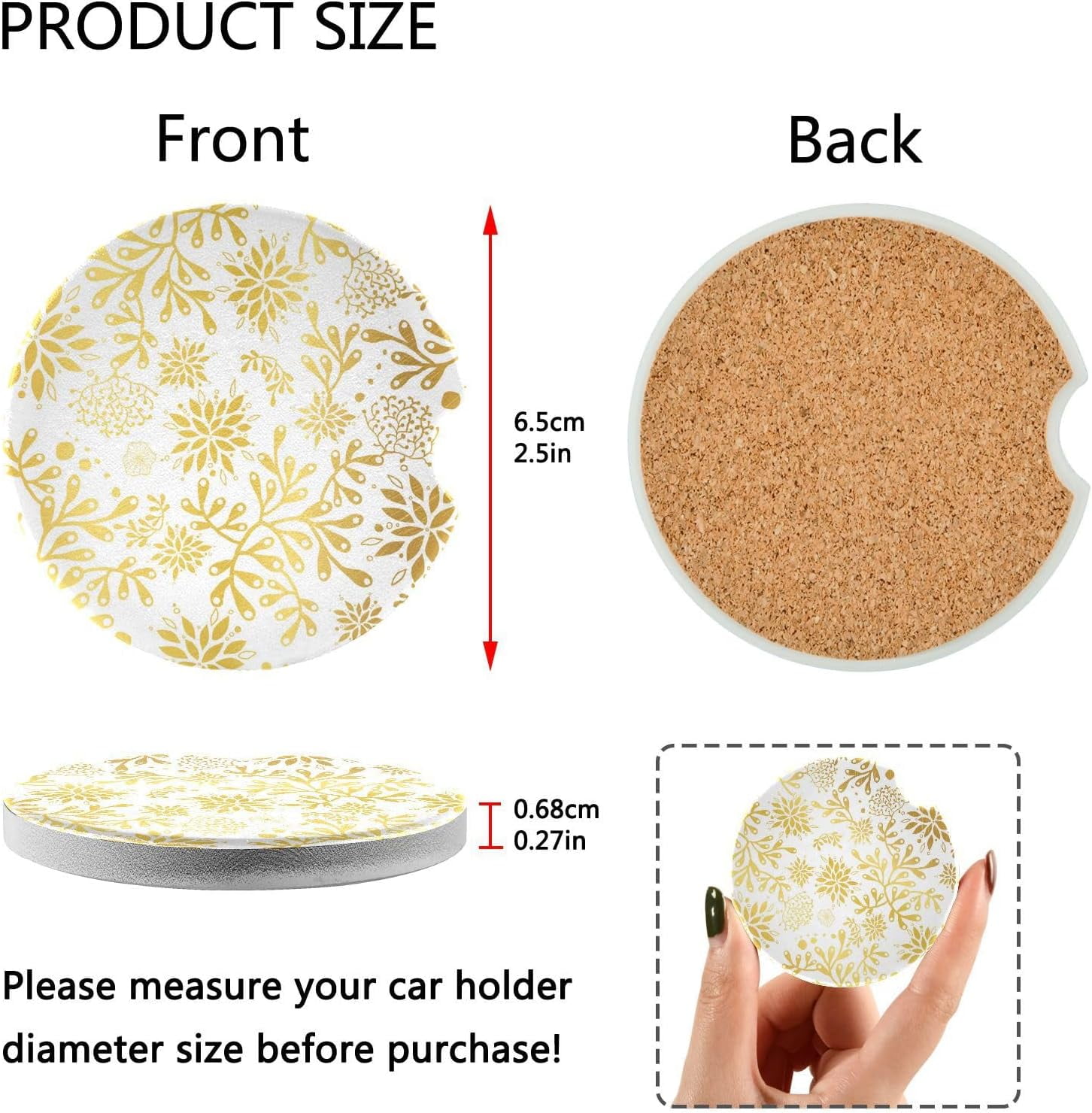 FREEAMG Gold Dahlia Pinnata Flowers Car Coasters 2 PCS Drinks Absorbent ...