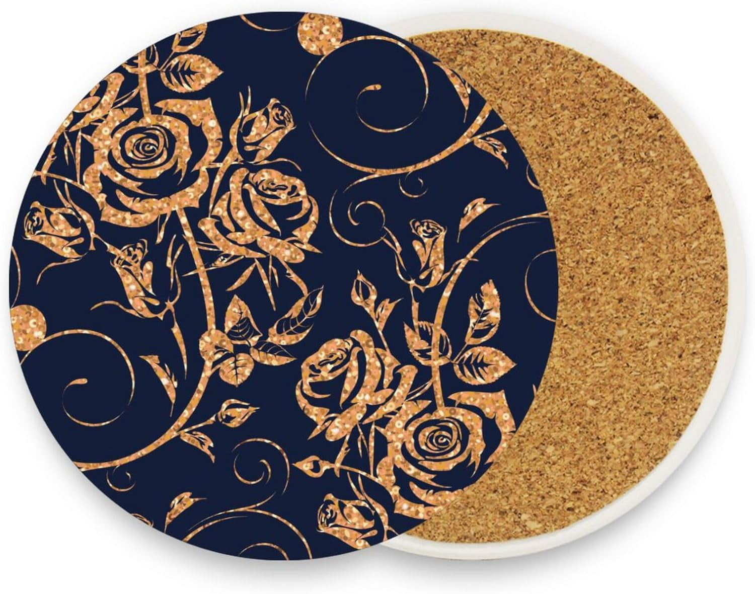 FREEAMG Gold Roses Coasters for Drinks Set of 2, Absorbent Ceramic ...
