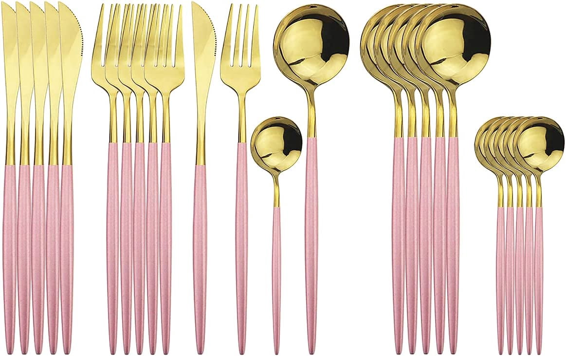 FREEAMG Gold Silverware Set, 24-Piece Stainless Steel Flatware Set ...