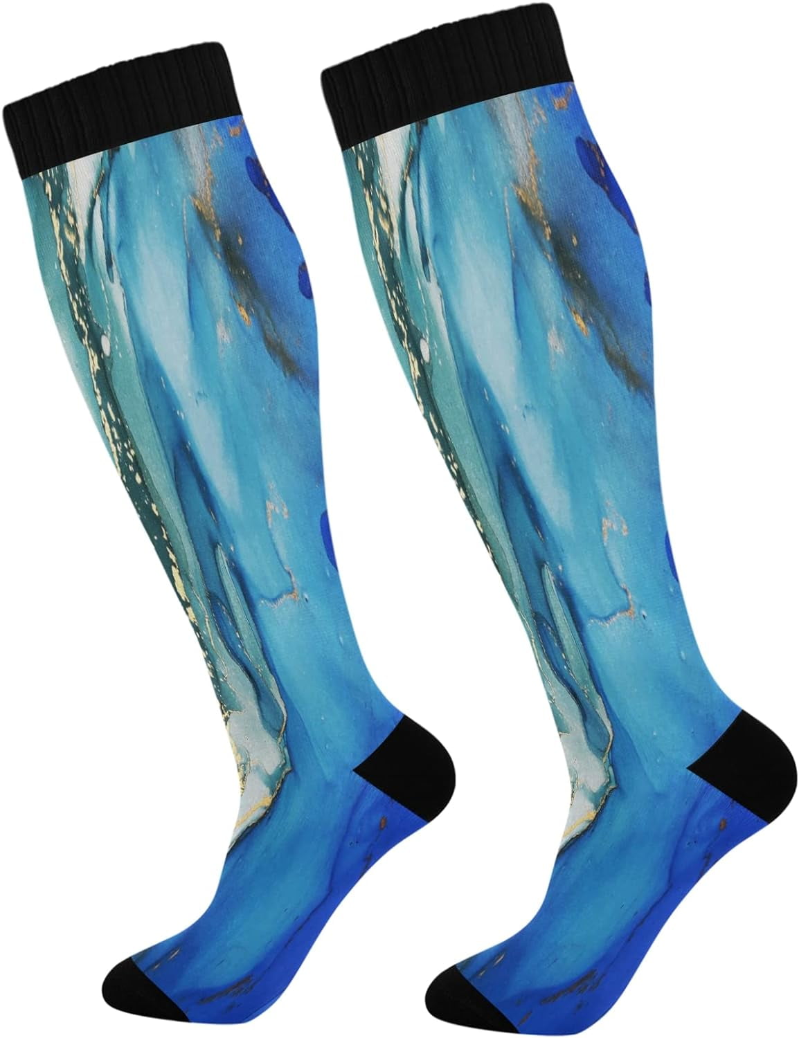 FREEAMG Golden And Blue Marble Texture Compression Socks for Women Men ...