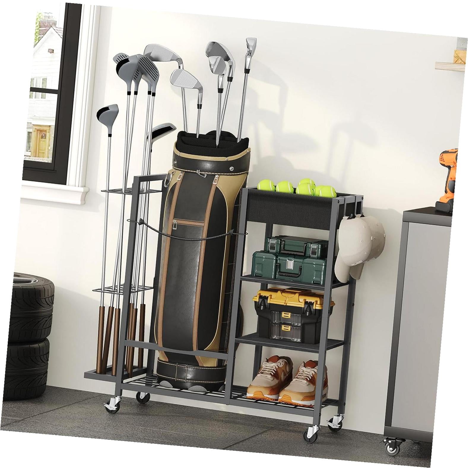 FREEAMG Golf Storage Rack for Garage, Freestanding Golf Bag Holder for ...