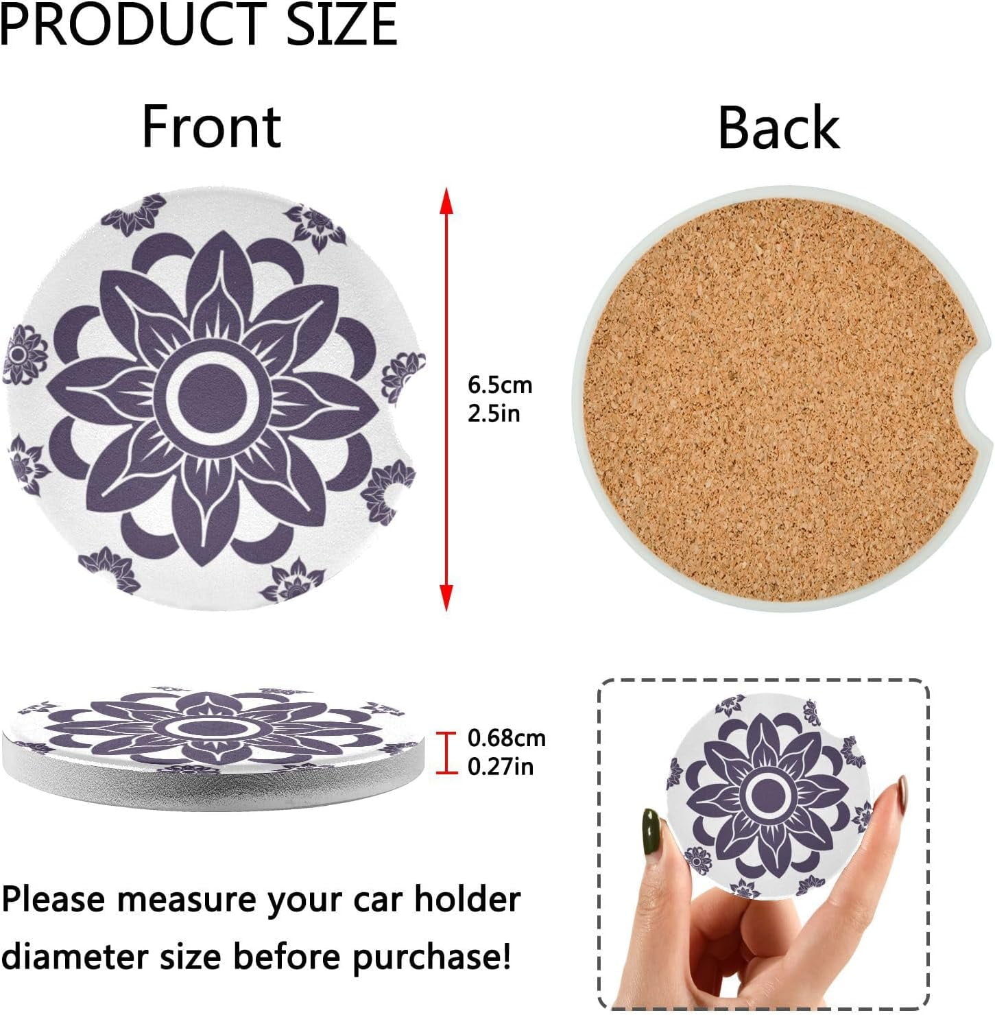 FREEAMG Gorgeous Mandala Blue Car Coaster for Cup Holders,2 PCS ...