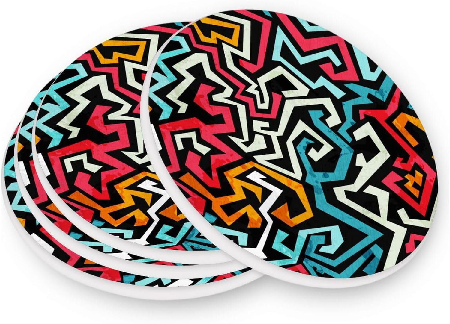 FREEAMG Graffiti Curve Coasters for Drinks Set of 4, Absorbent Ceramic ...