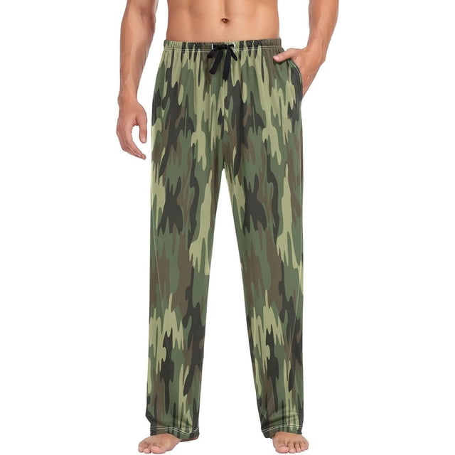 FREEAMG Green Camouflage Texture Pajama Pants for Men, Men's Separate ...