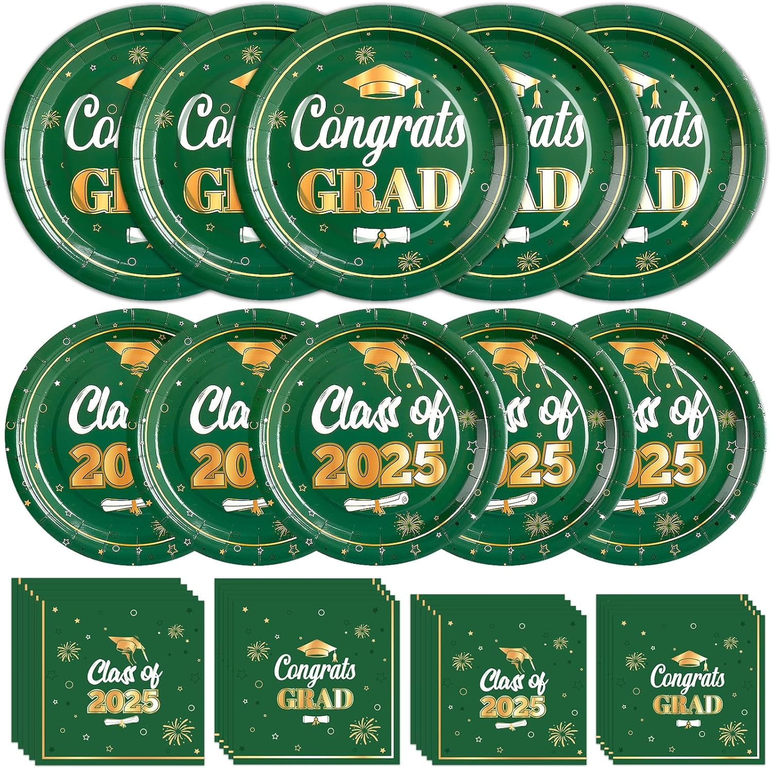 FREEAMG Green Graduation Plates and Napkins 2025 Paper Plates Party ...