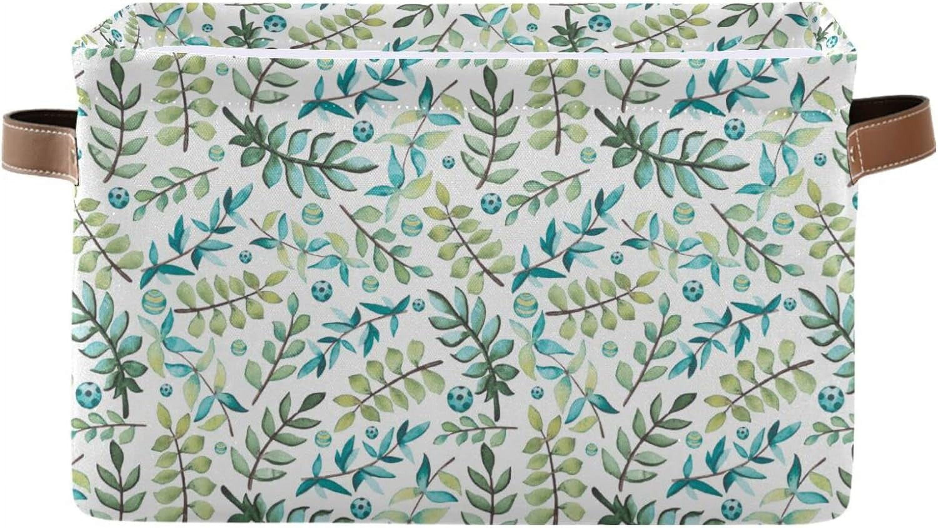 FREEAMG Green Leave Storage Basket with Handles Collapsible Storage ...