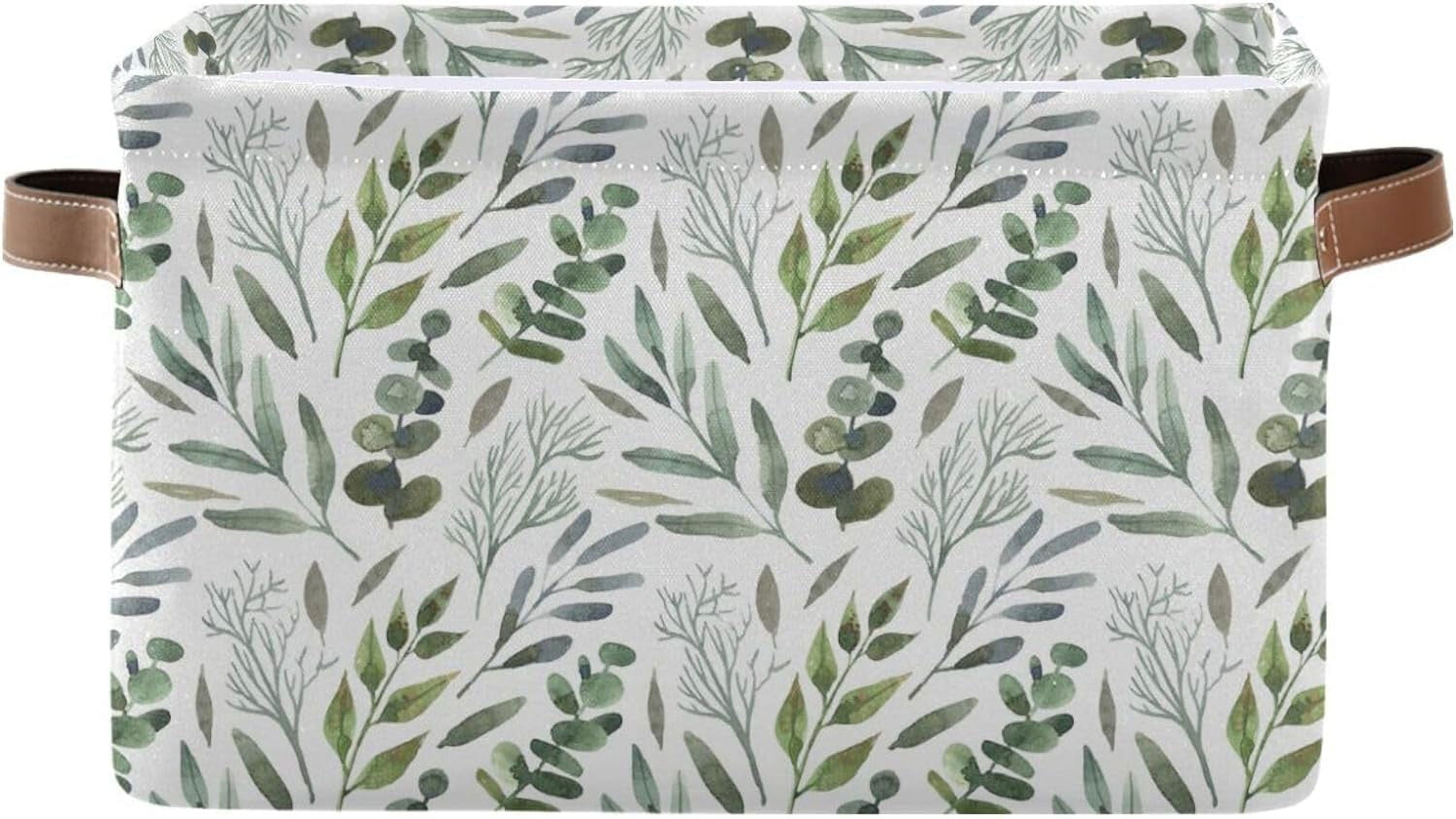 FREEAMG Green Leaves Foldable Canvas Storage Bin, Sturdy Fabric Storage ...