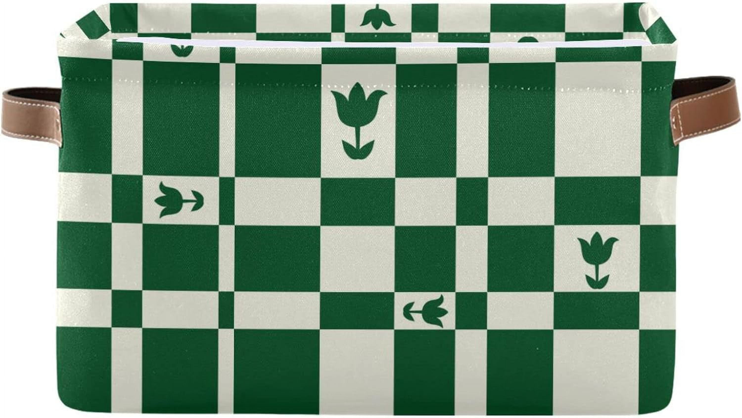 FREEAMG Green White Plaid Storage Basket with Handles Collapsible ...