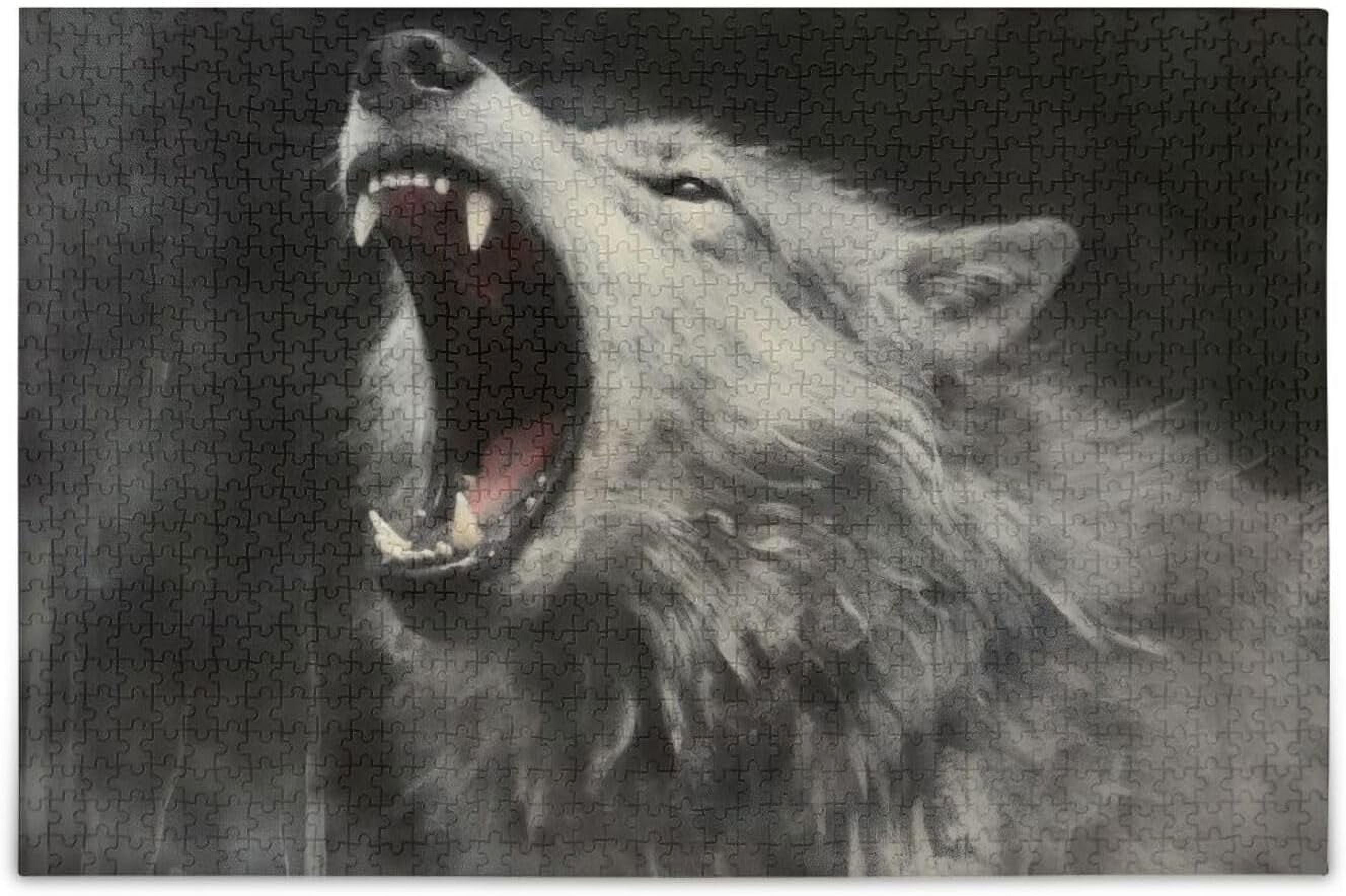 FREEAMG Grey Roaring Wolf Jigsaw Puzzles for Adults 500 Pieces ...