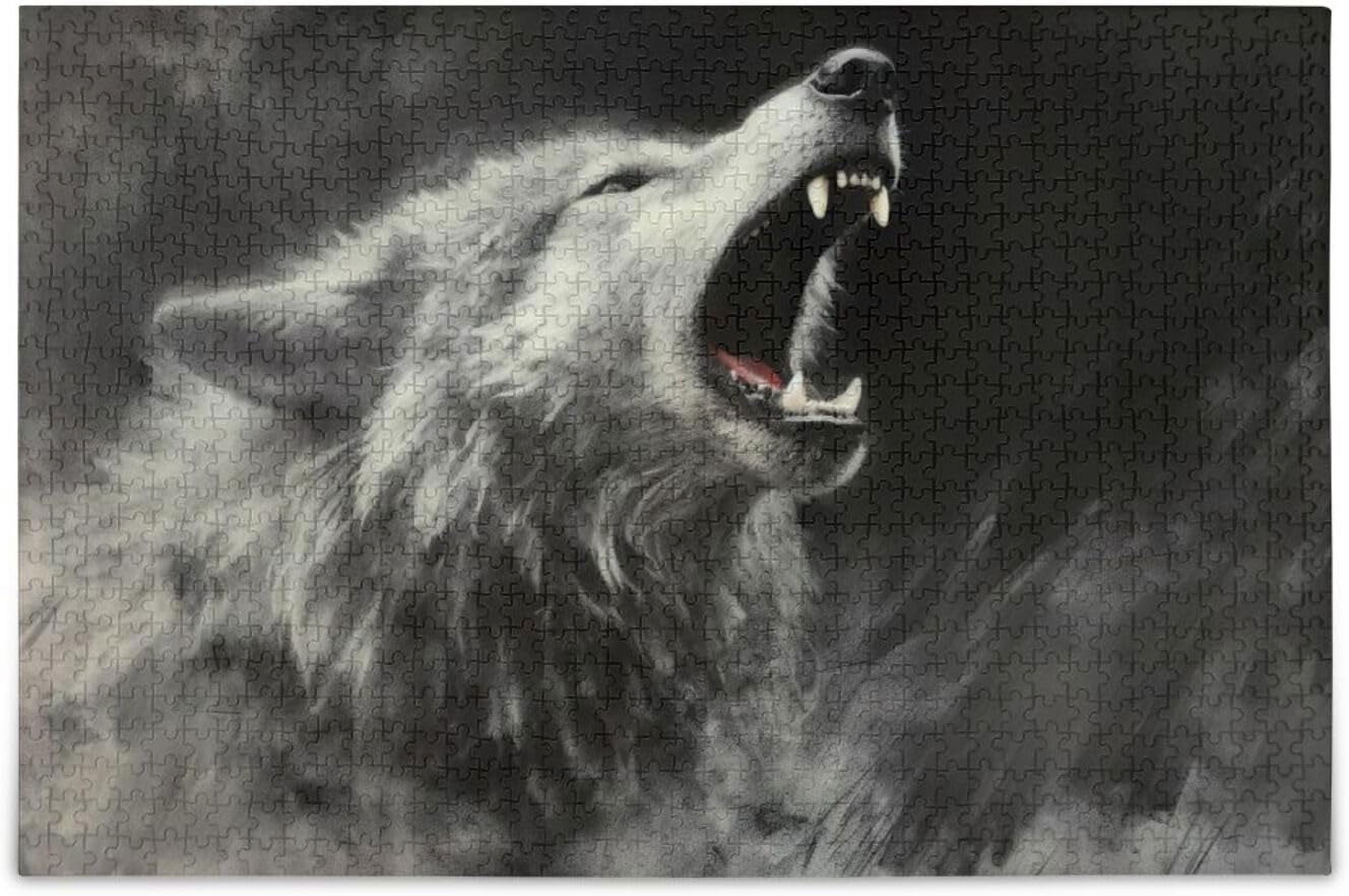 FREEAMG Grey Roaring Wolf Jigsaw Puzzles for Adults 500 Pieces ...
