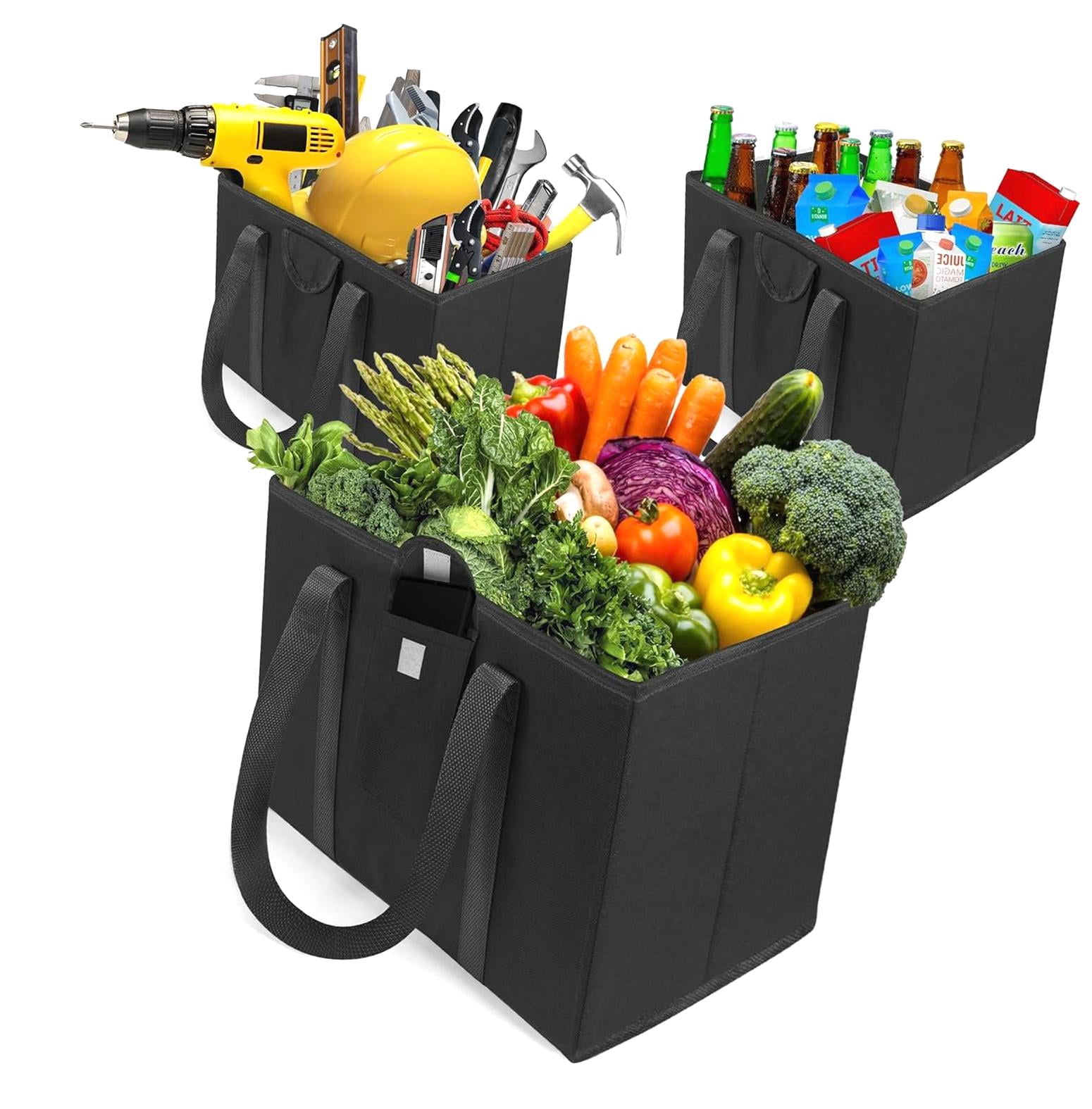 FREEAMG Grocery Bags(3 Pack) - Foldable Shopping Tote - Large Storage ...