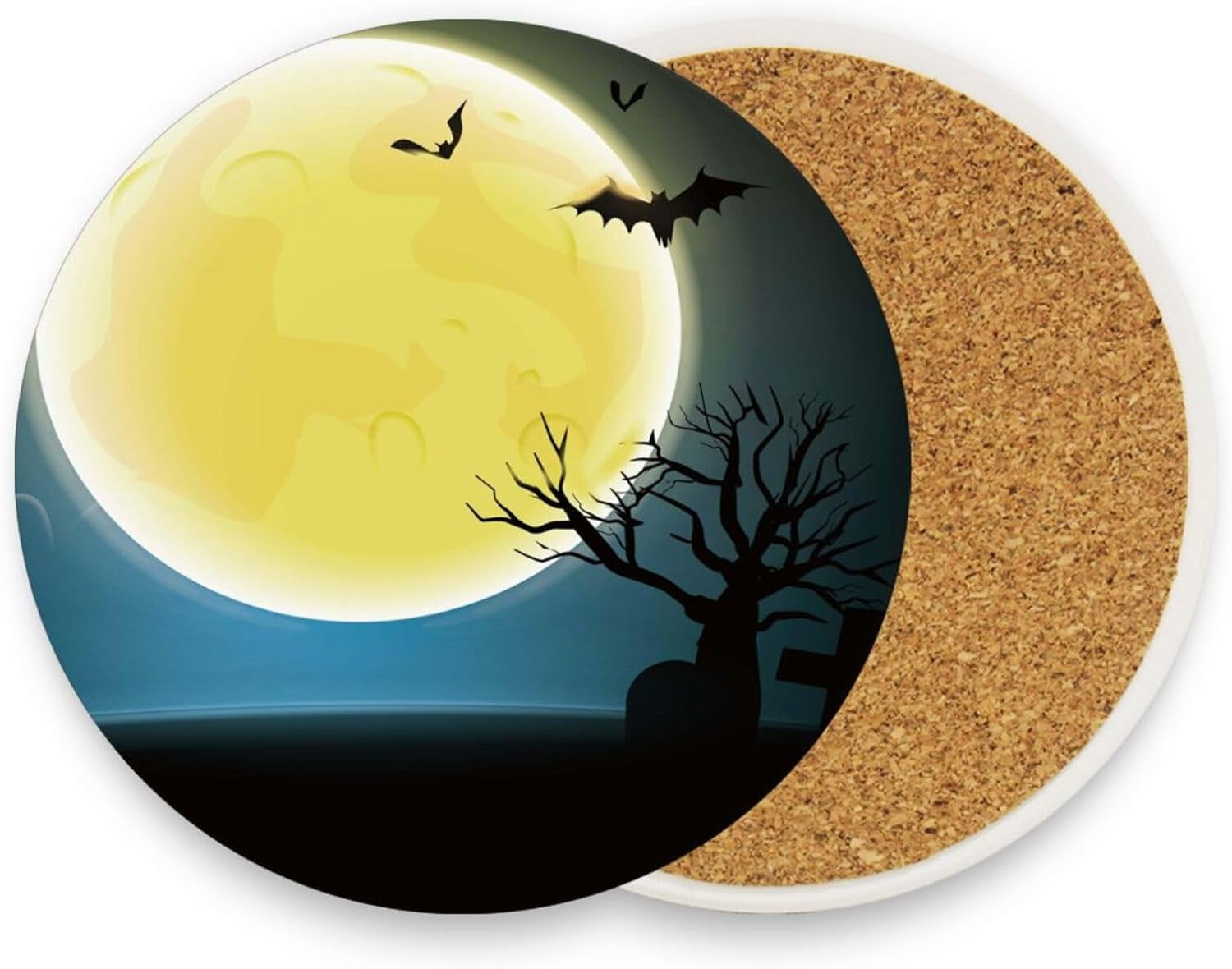 FREEAMG Halloween Bat Moon Coasters for Drinks Set of 2, Absorbent ...