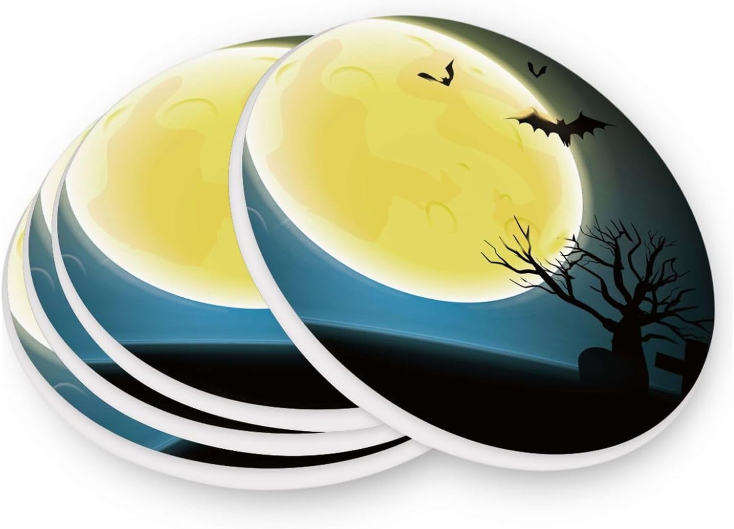 FREEAMG Halloween Bat Moon Coasters for Drinks Set of 4, Absorbent ...