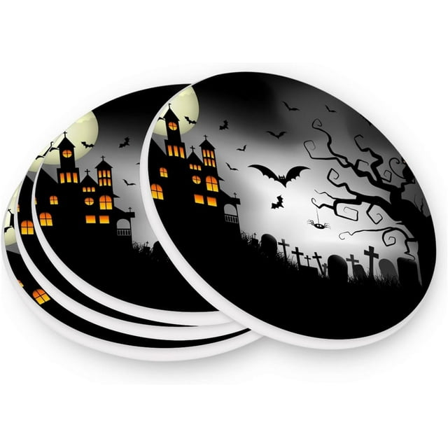 FREEAMG Halloween Bat Moon Coasters for Drinks Set of 4, Absorbent ...