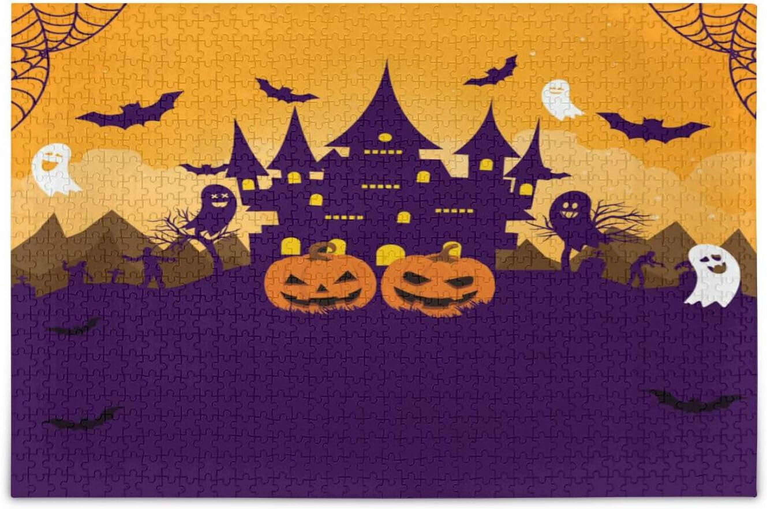 FREEAMG Halloween Bat Pumpkin Castle Jigsaw Puzzle 1000 Pieces,Wooden ...