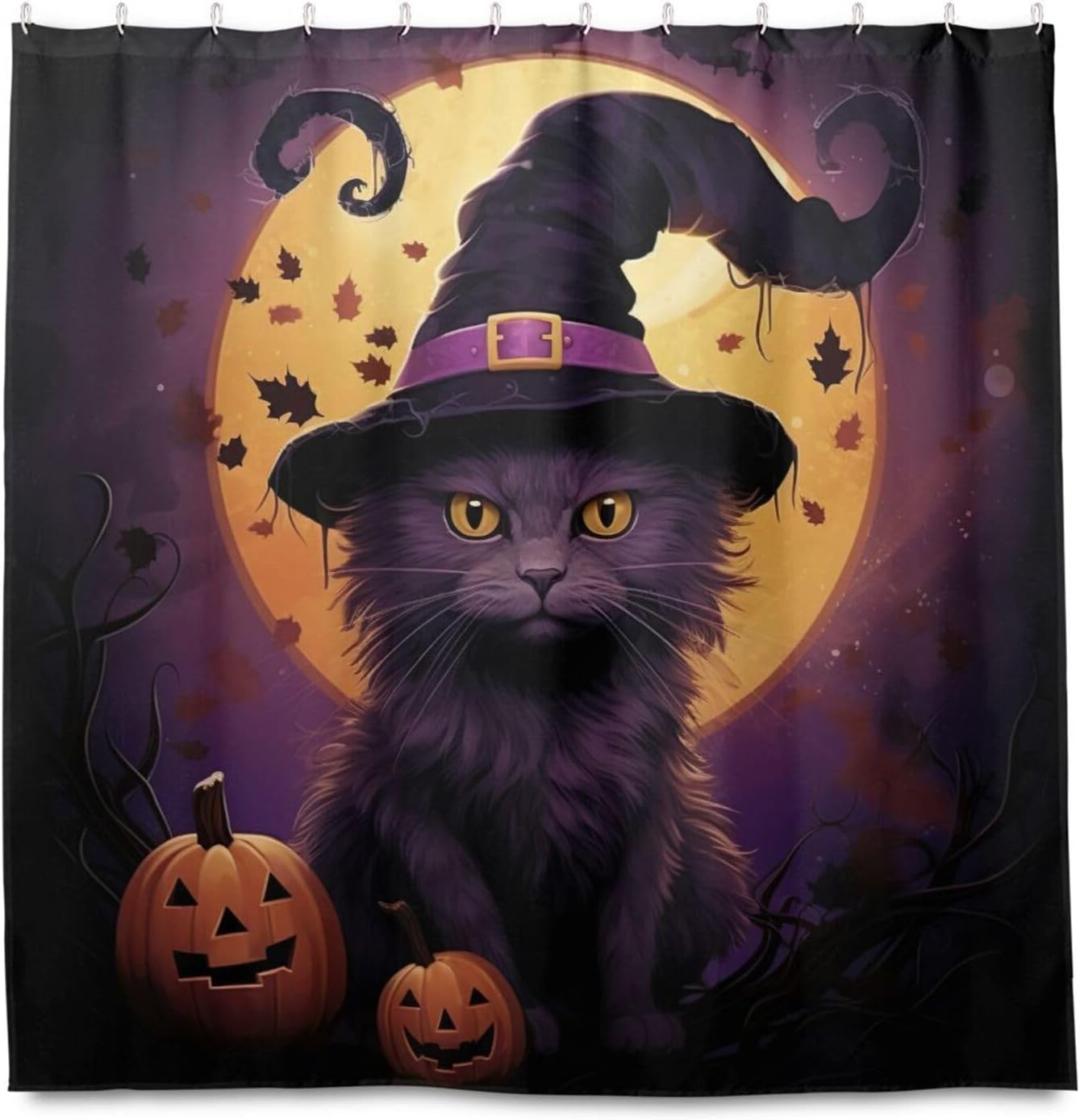 FREEAMG Halloween Black Cat Shower Curtain - 72x72 Inch Waterproof ...