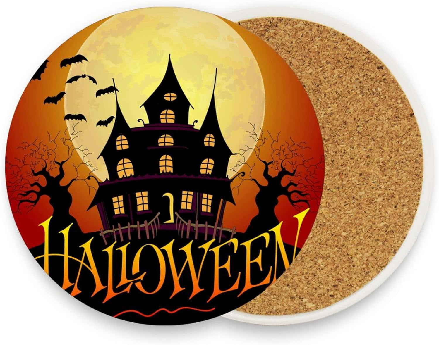 FREEAMG Halloween Castle Bats Coasters for Drinks Set of 2, Absorbent ...