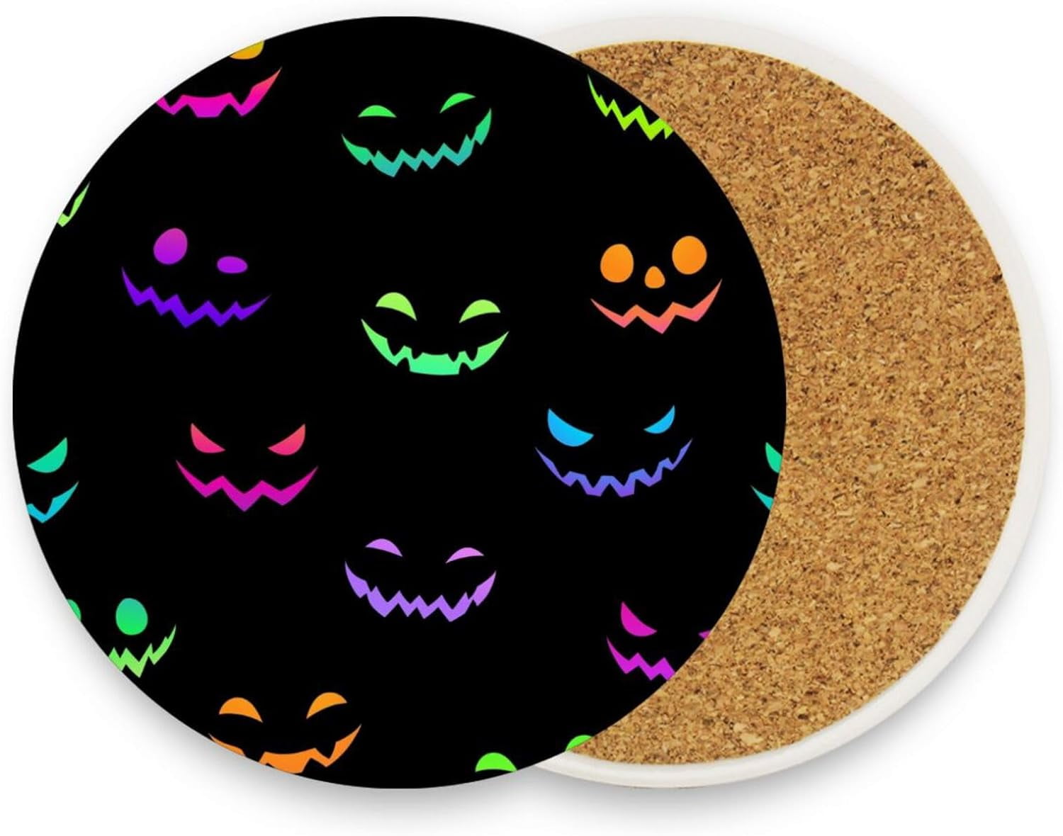 FREEAMG Halloween Neon Face Coasters for Drinks Set of 2, Absorbent ...