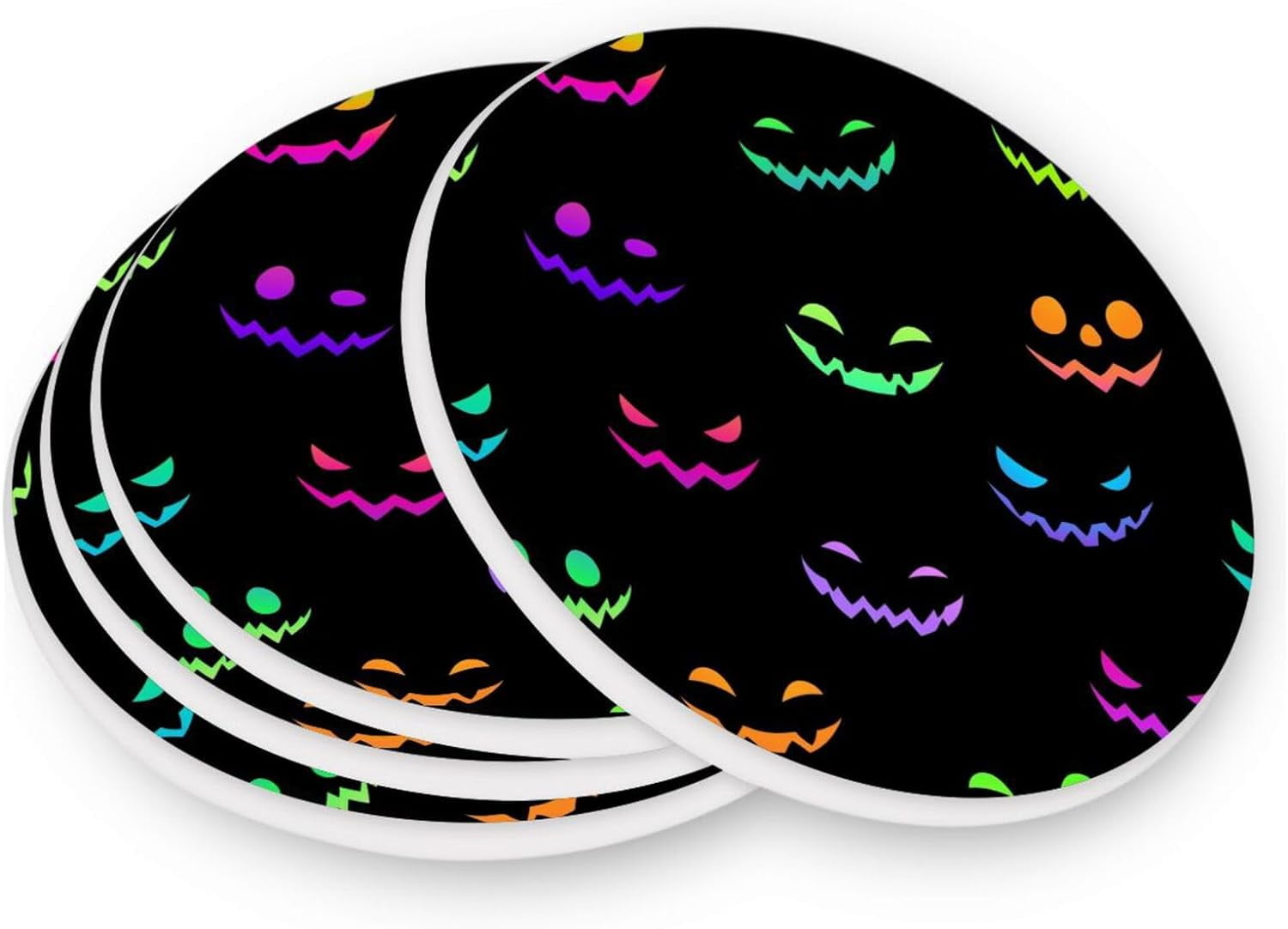 FREEAMG Halloween Neon Face Coasters for Drinks Set of 4, Absorbent ...