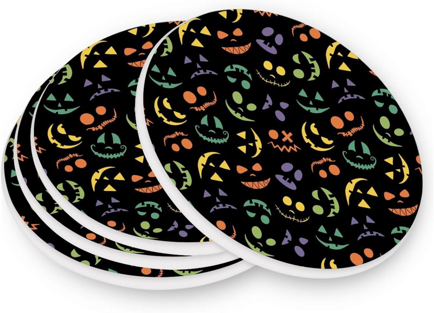 FREEAMG Halloween Pumpkin Face Coasters for Drinks Set of 4, Absorbent ...