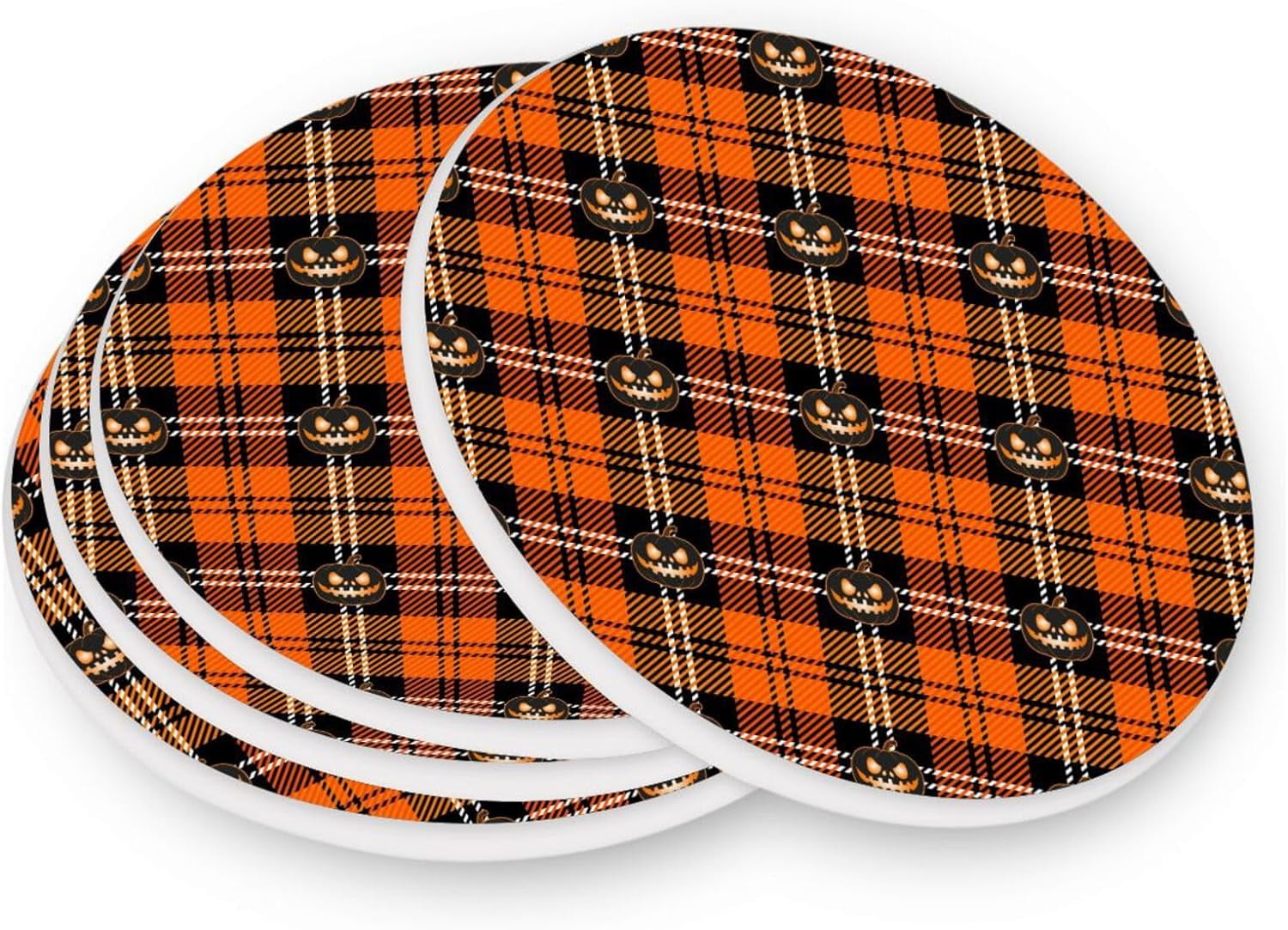 FREEAMG Halloween Pumpkin Plaid Coasters for Drinks Set of 4, Absorbent ...