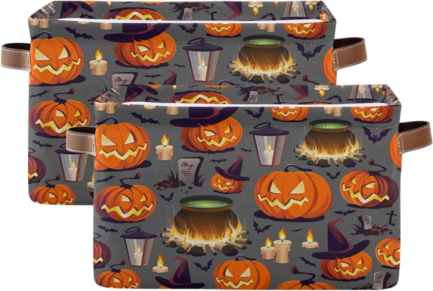 FREEAMG Halloween Pumpkins Lanterns Storage Bin for Toy Storage Basket ...