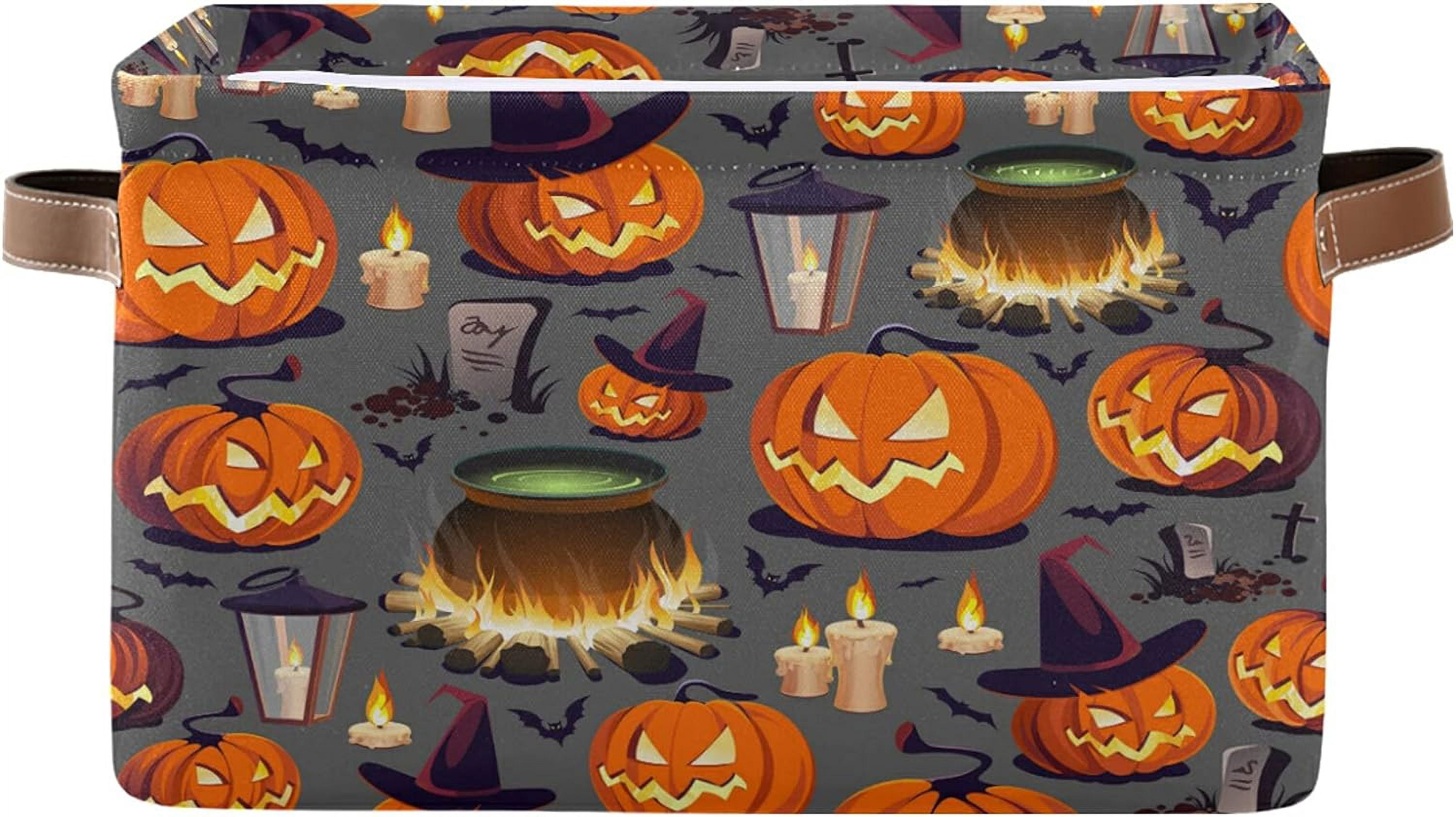 FREEAMG Halloween Pumpkins Lanterns Storage Bin for Toy Storage Basket ...