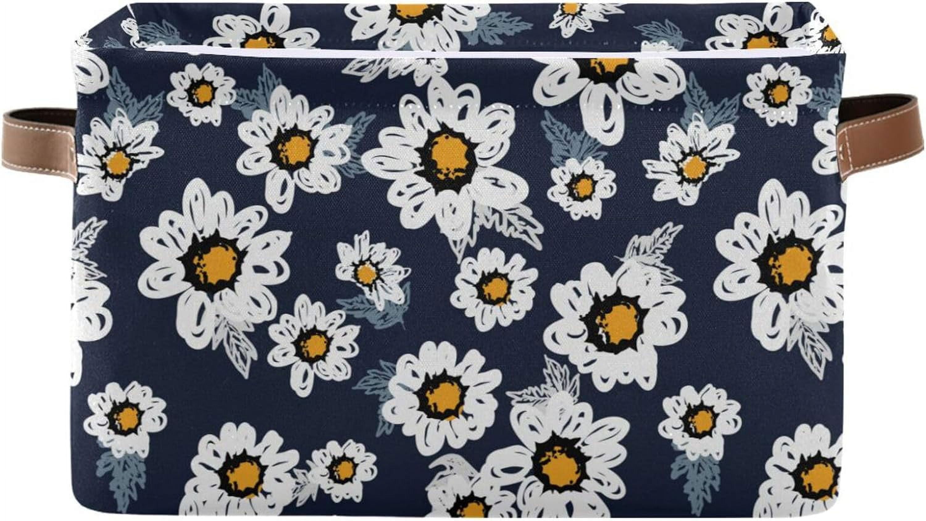 FREEAMG Hand Draw Daisy Foldable Canvas Storage Bin, Sturdy Fabric ...