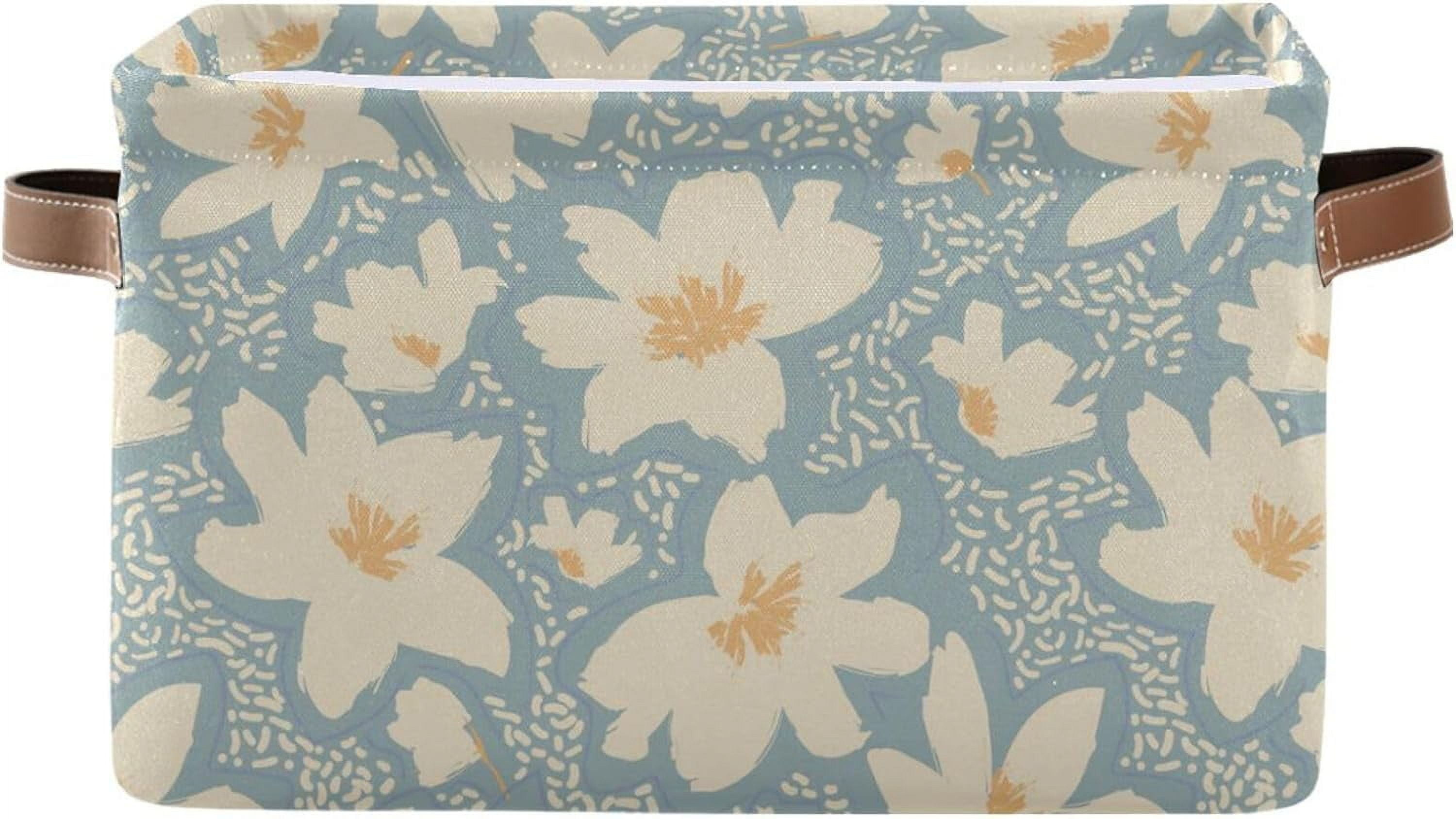 FREEAMG Hand Draw Flowers Foldable Canvas Storage Bin, Sturdy Fabric ...