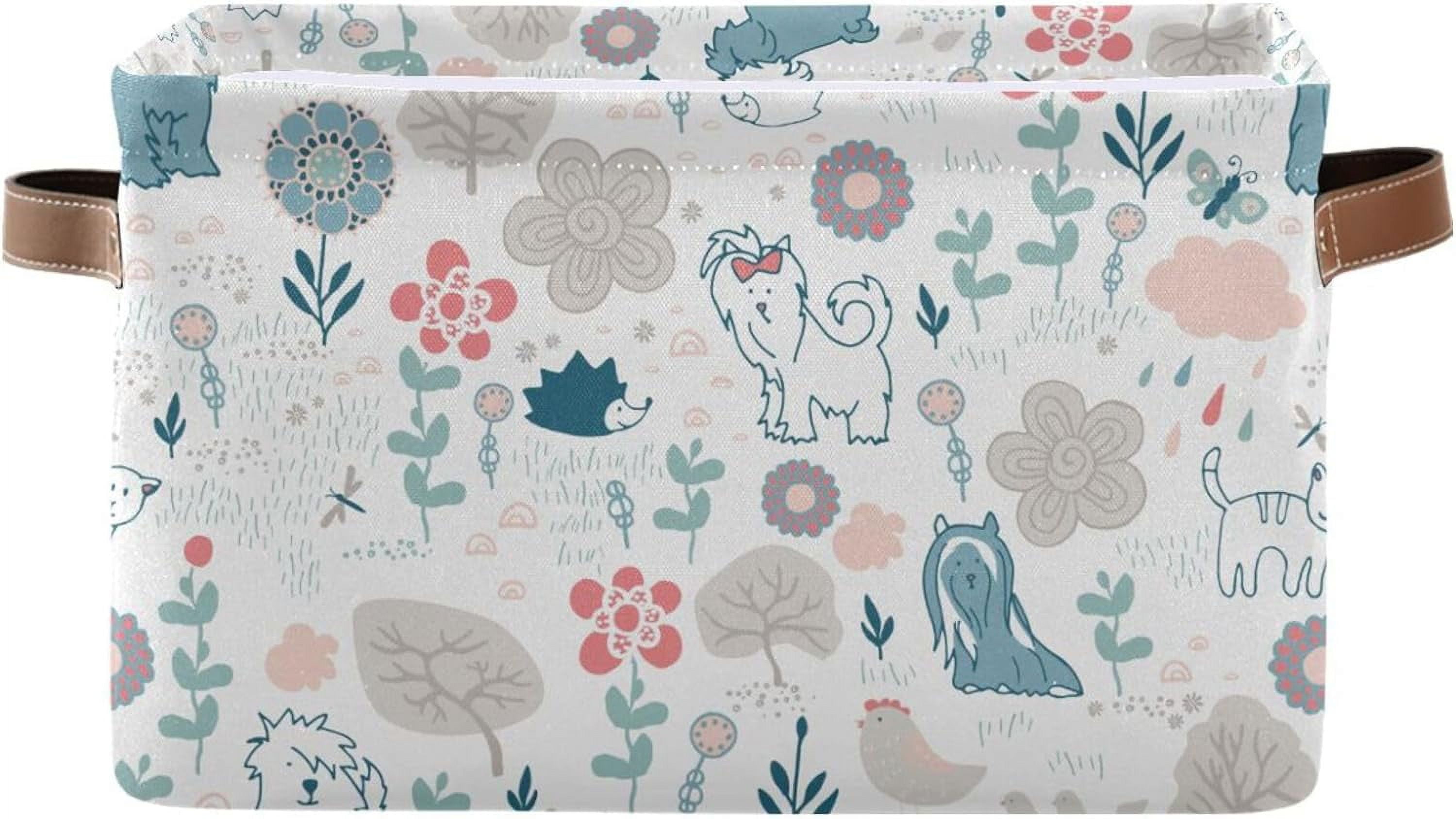 FREEAMG Hand Drawn Cartoon Nature and Animals Storage Basket, Durable ...