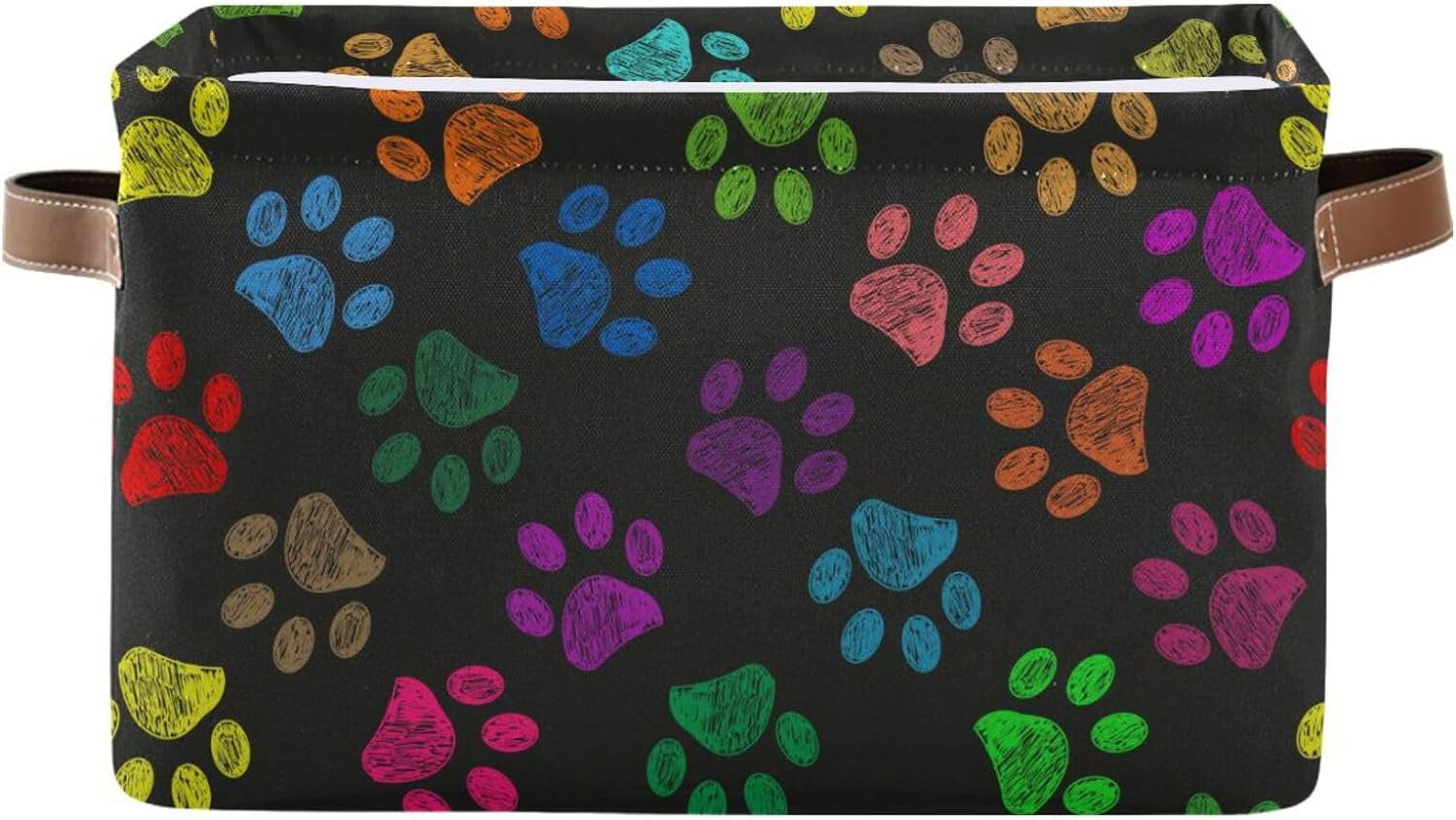 FREEAMG Hand Drawn Colorful Paw Prints Storage Basket, Durable Canvas ...