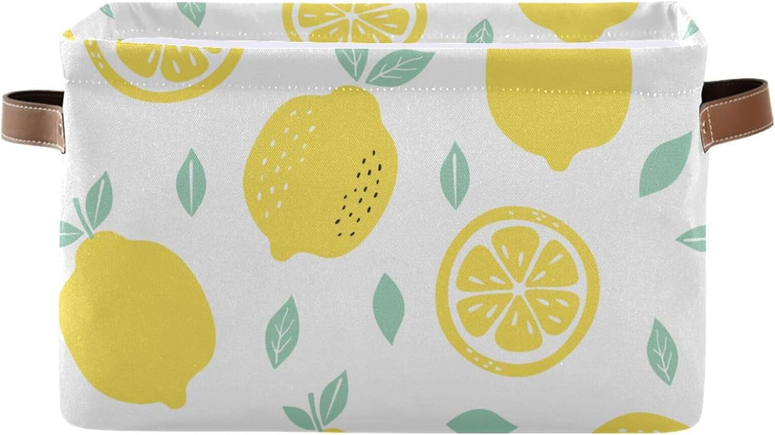 FREEAMG Hand Drawn Lemons Storage Basket, Durable Canvas Organizer With ...