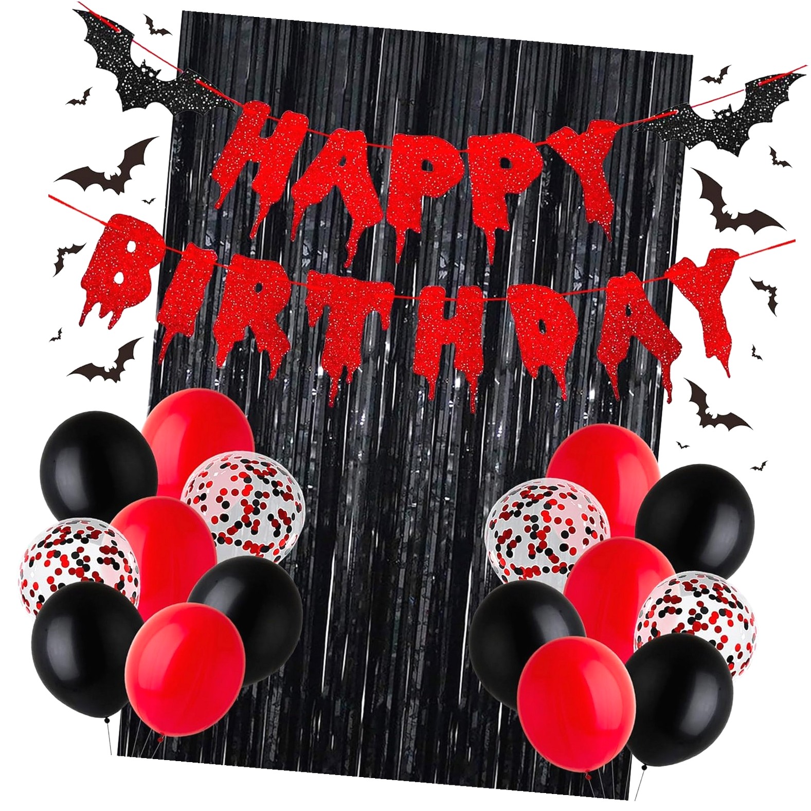 FREEAMG Happy Birthday Banner, Bloody Bat Vampire Red and Birthday ...