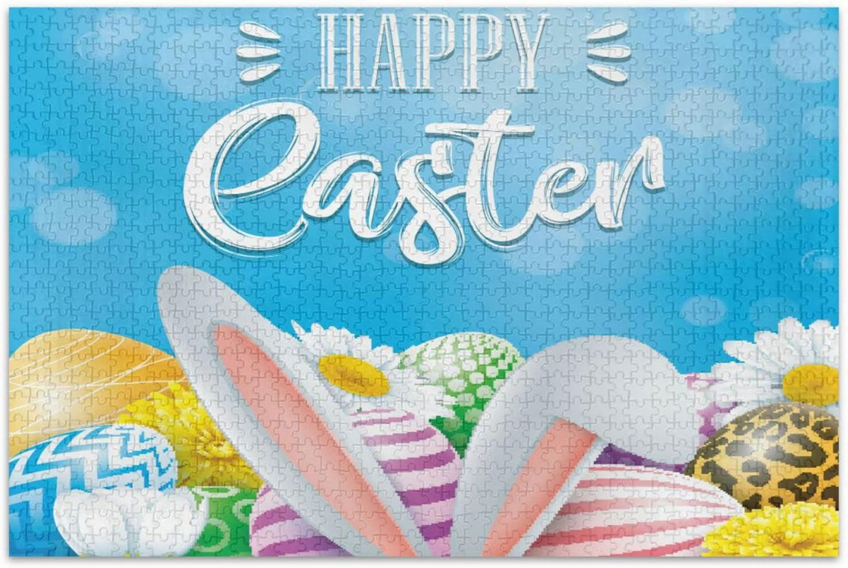 FREEAMG Happy Easter Colored Eggs Flowers 500 Piece Jigsaw Puzzle, Wall ...