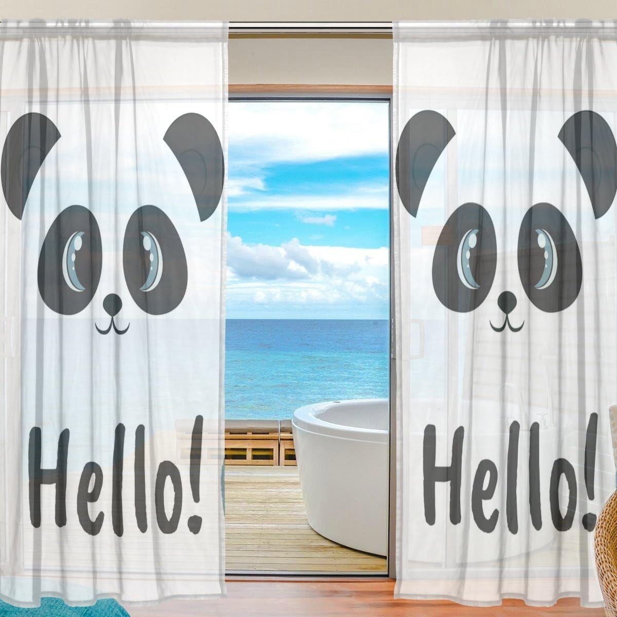 FREEAMG Hello Panda Sheer Window Curtain Panel Drape 55x84 Inch for ...