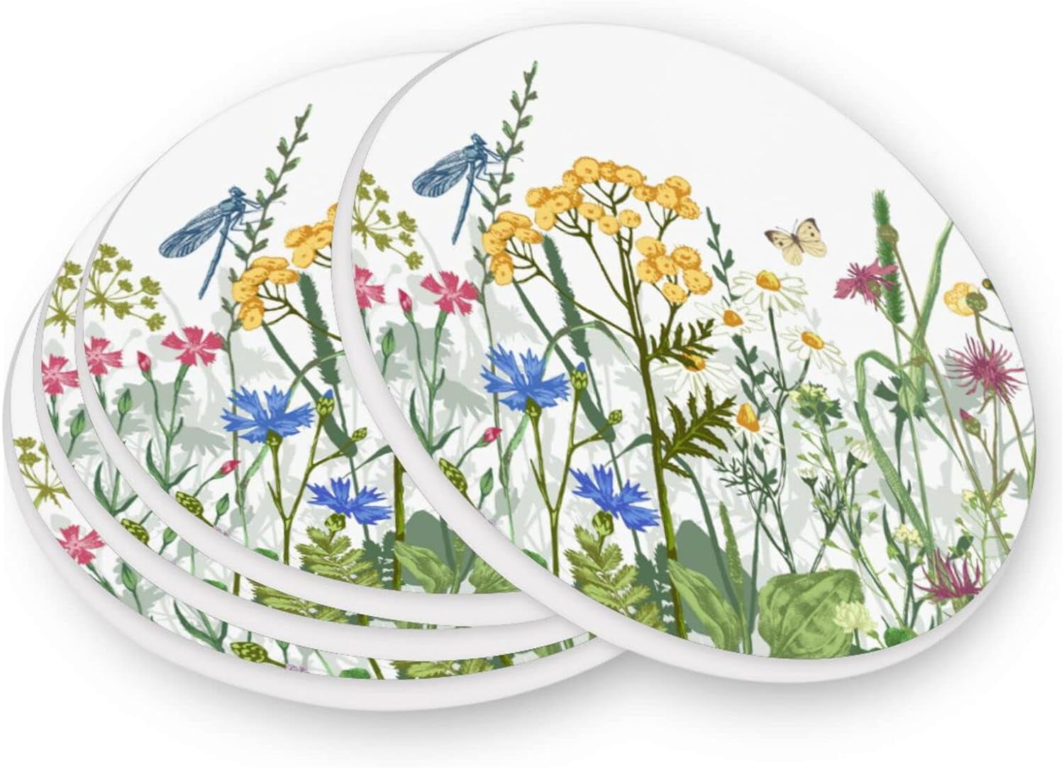 FREEAMG Herbs and Flowers Coasters for Drinks Set of 4, Absorbent ...