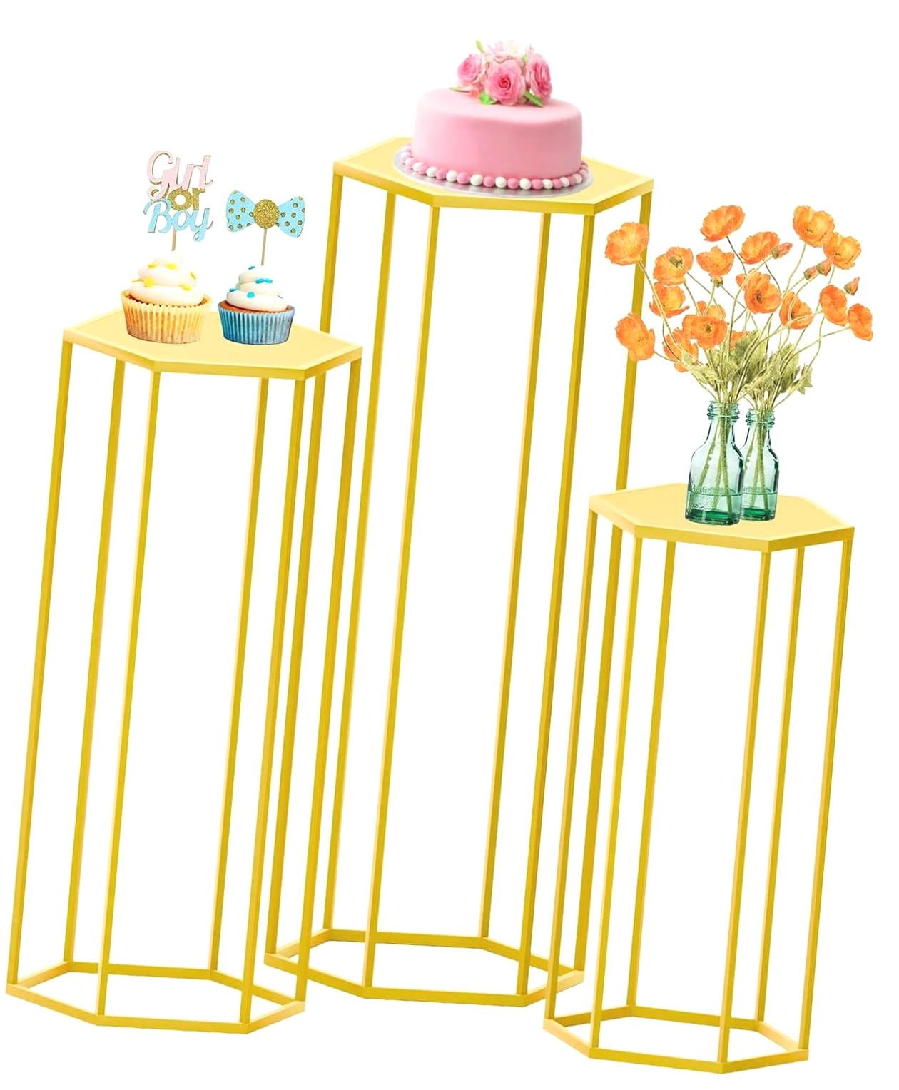 FREEAMG Hexagon Pedestal Stand Metal Cylinder Stands for Party 3PCS ...