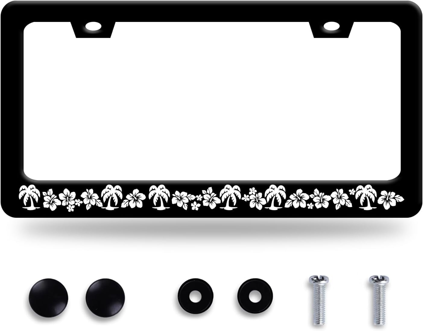 FREEAMG Hibiscus Flowers License Plate Frame Beautiful Hawaii Palm Tree ...