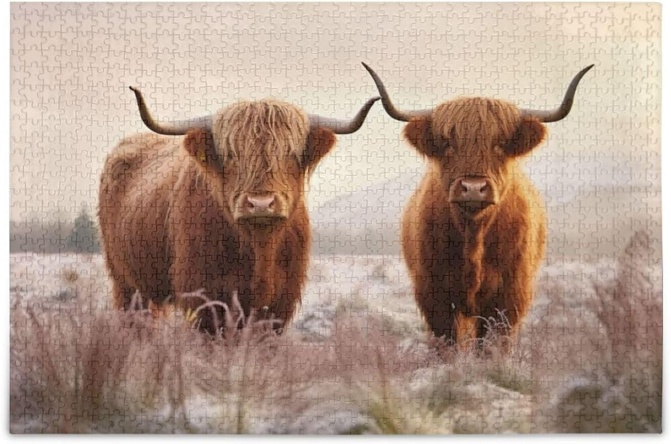 FREEAMG Highland Cattle Puzzle 500 Pieces - Wooden Jigsaw Puzzles for ...