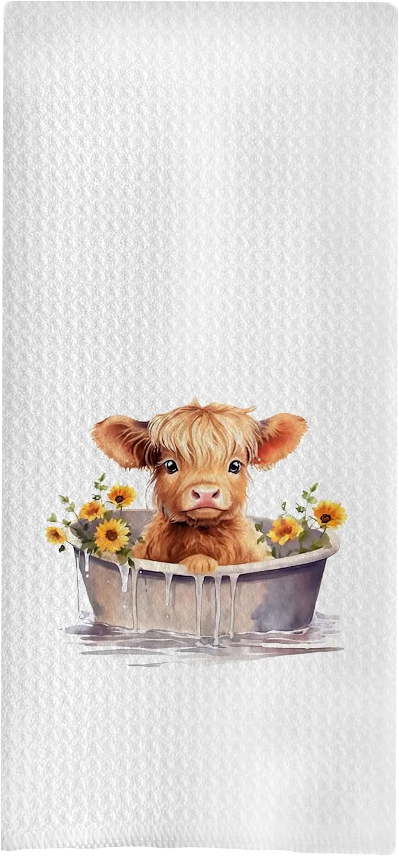 FREEAMG Highland Cow Dish Towels - Spring Highland Cow Decorative Waf ...
