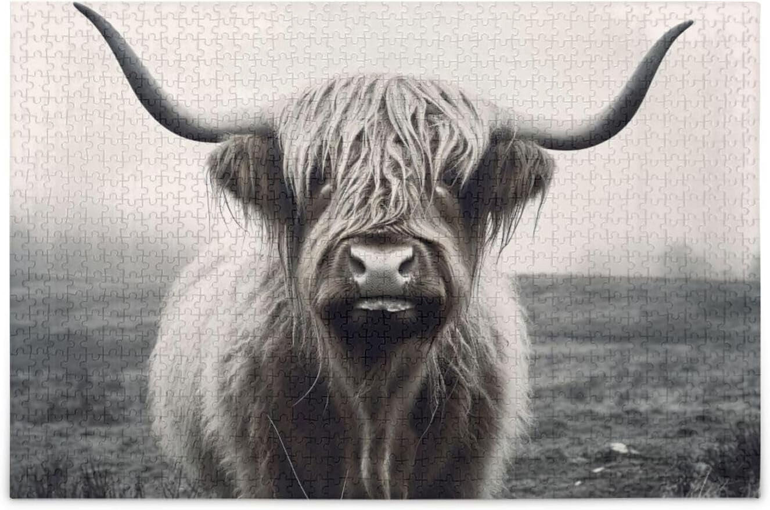 FREEAMG Highland Cow Grey Puzzle 500 Pieces - Wooden Jigsaw Puzzles for ...