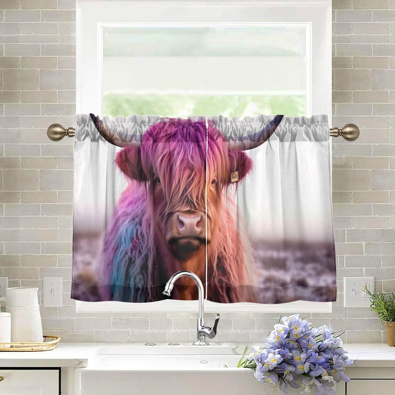 FREEAMG Highland Cow Half Window Tier Curtains 36 Inch Blackout Thermal ...