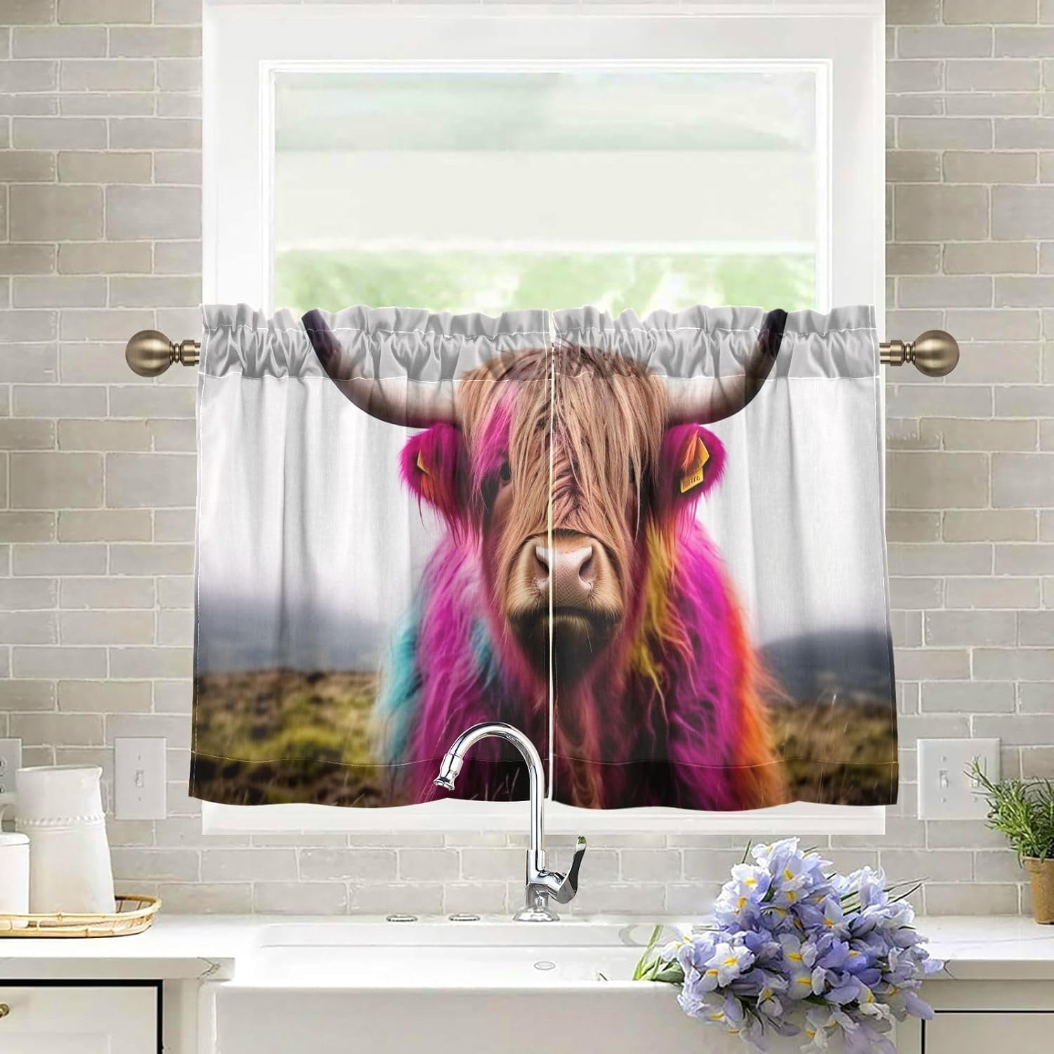 FREEAMG Highland Cow Half Window Tier Curtains 36 Inch Blackout Thermal ...