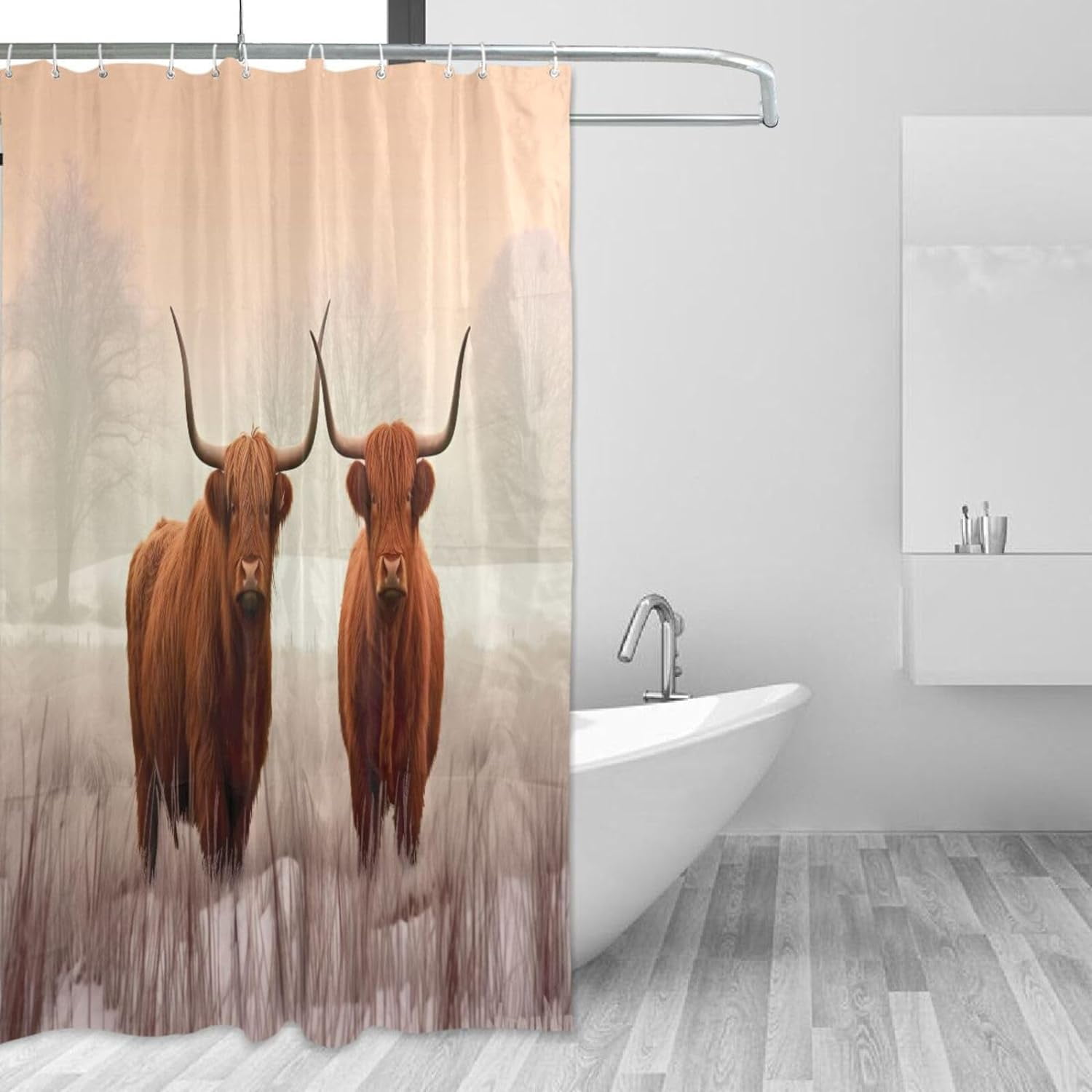 FREEAMG Highland Cow Shower Curtain, Waterproof Fabric Shower Curtains ...