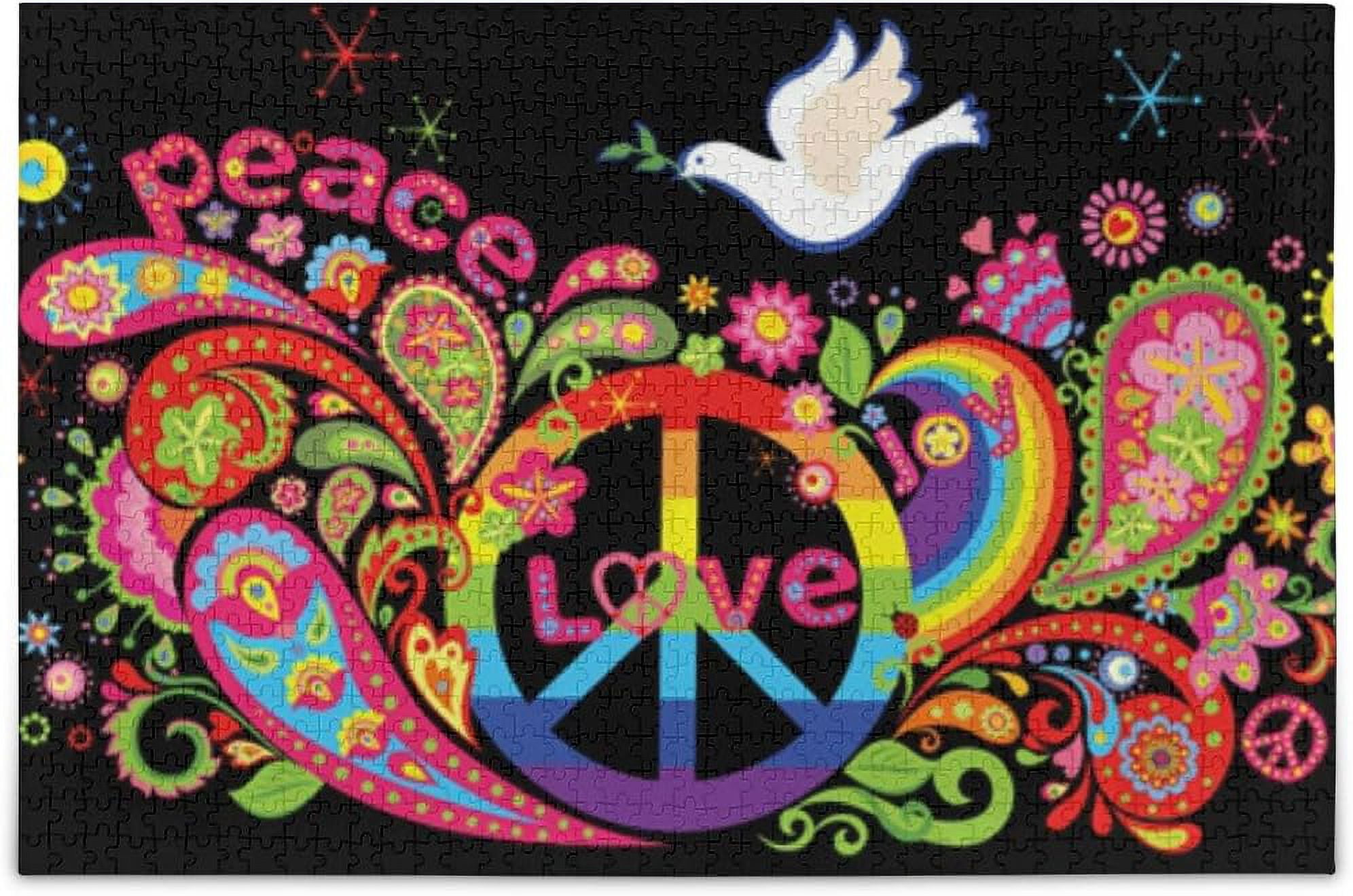 FREEAMG Hippie Peace and Love Symbol Paisley Jigsaw Puzzles for Adults ...
