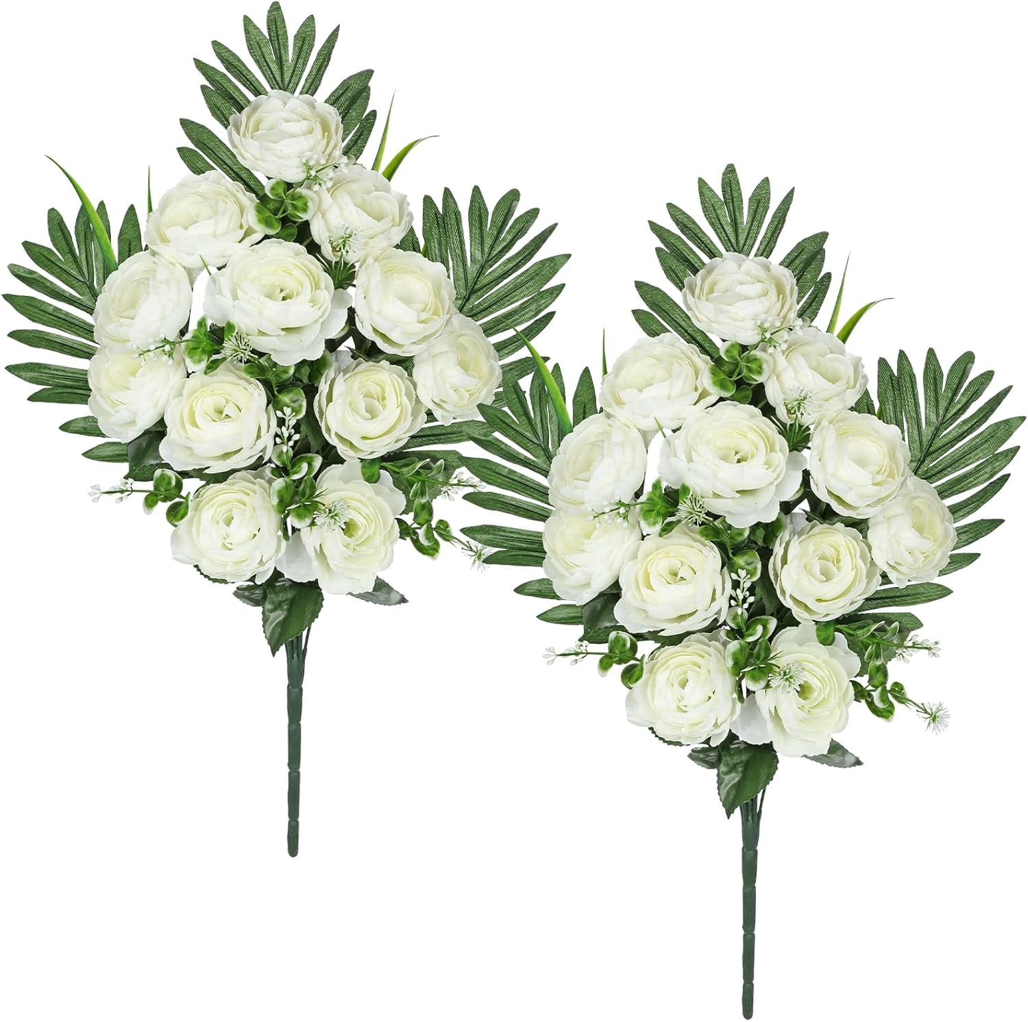 FREEAMG Hone Artiial etery Flowers for Grave, Set of 2 Silk White Faux ...
