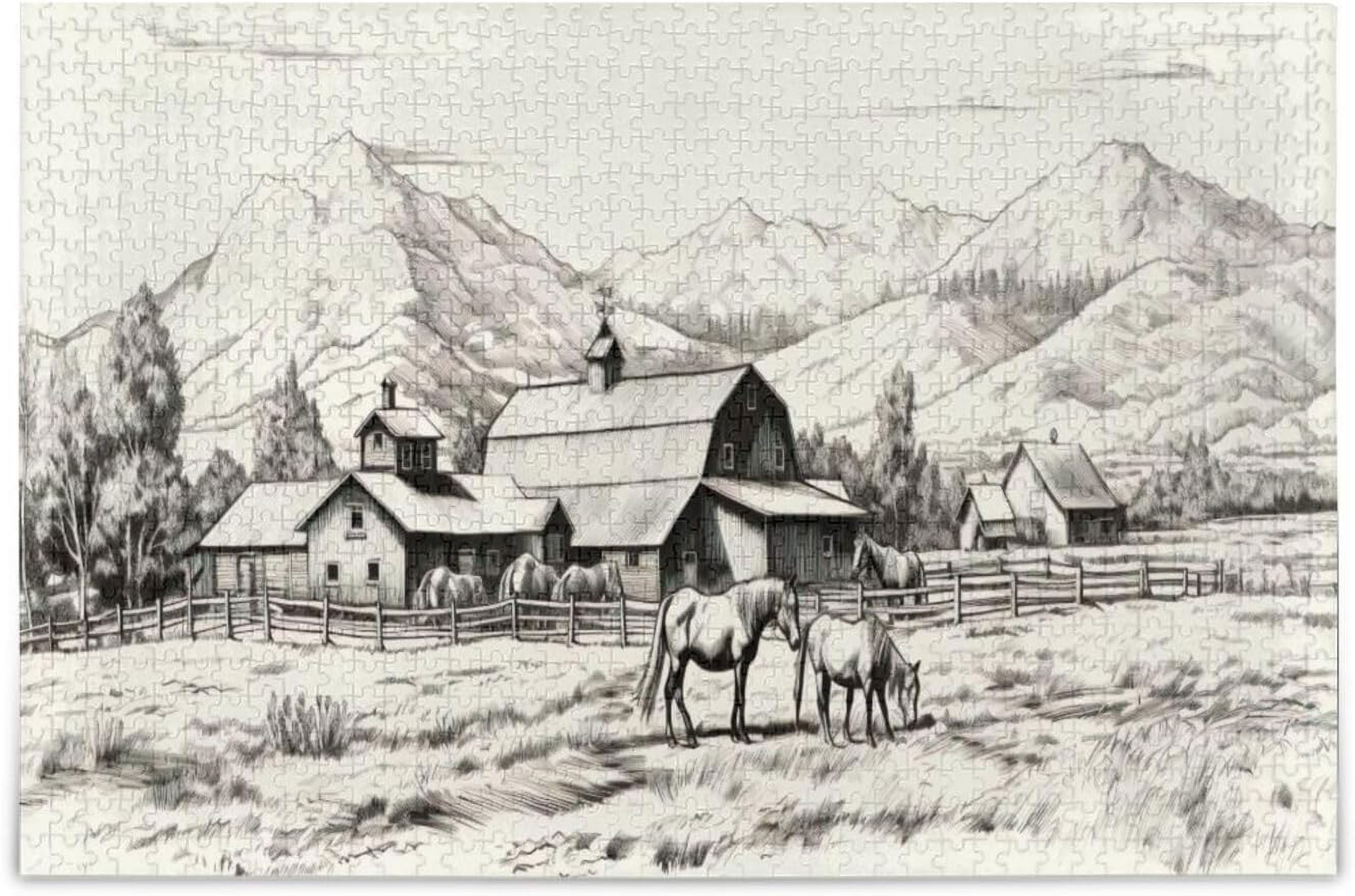 FREEAMG Horses in Ranch Puzzle 1000 Pieces - Wooden Jigsaw Puzzles for ...