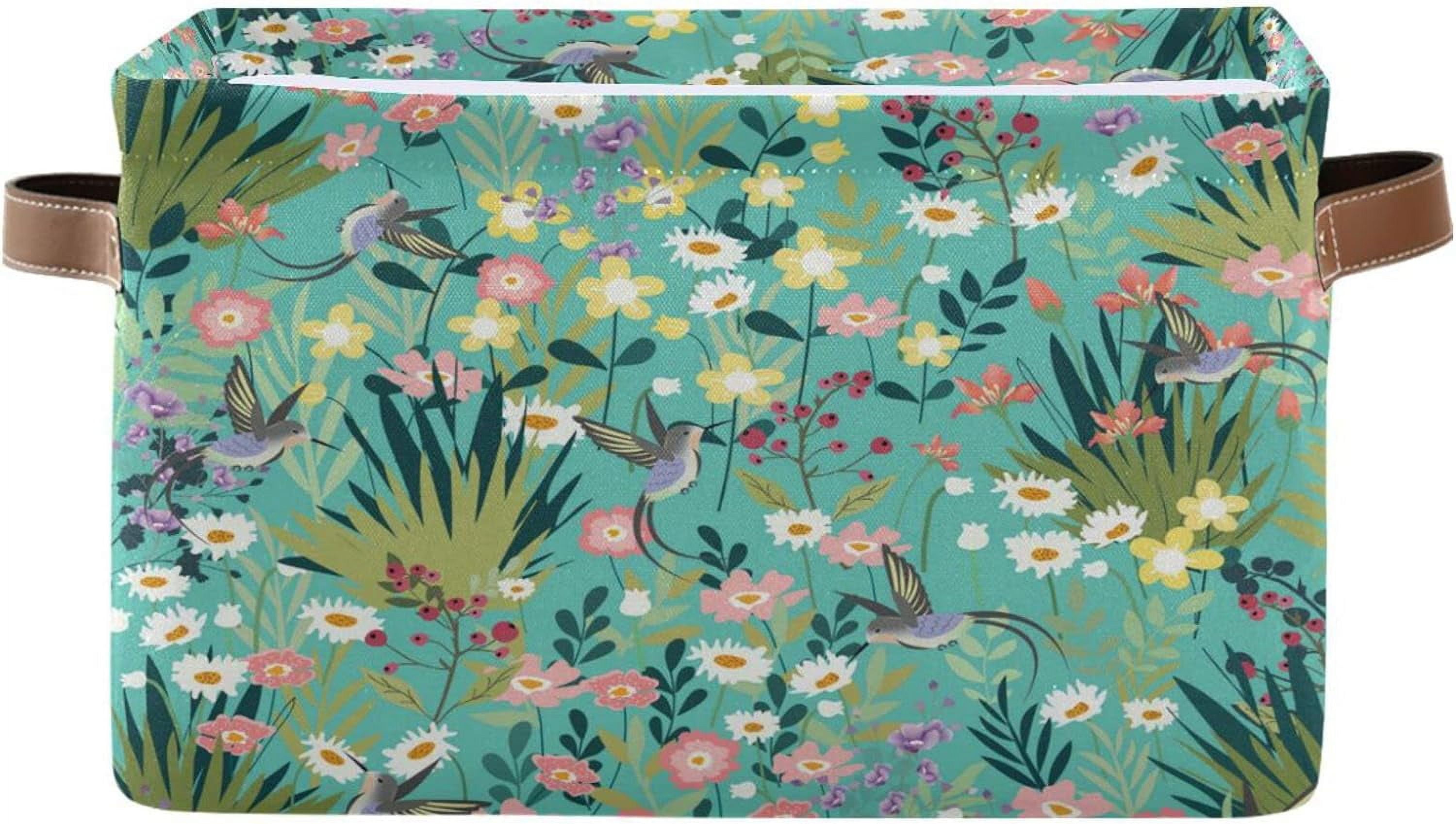 FREEAMG Hummingbird Garden Large Square Storage Basket Bin with Handles ...